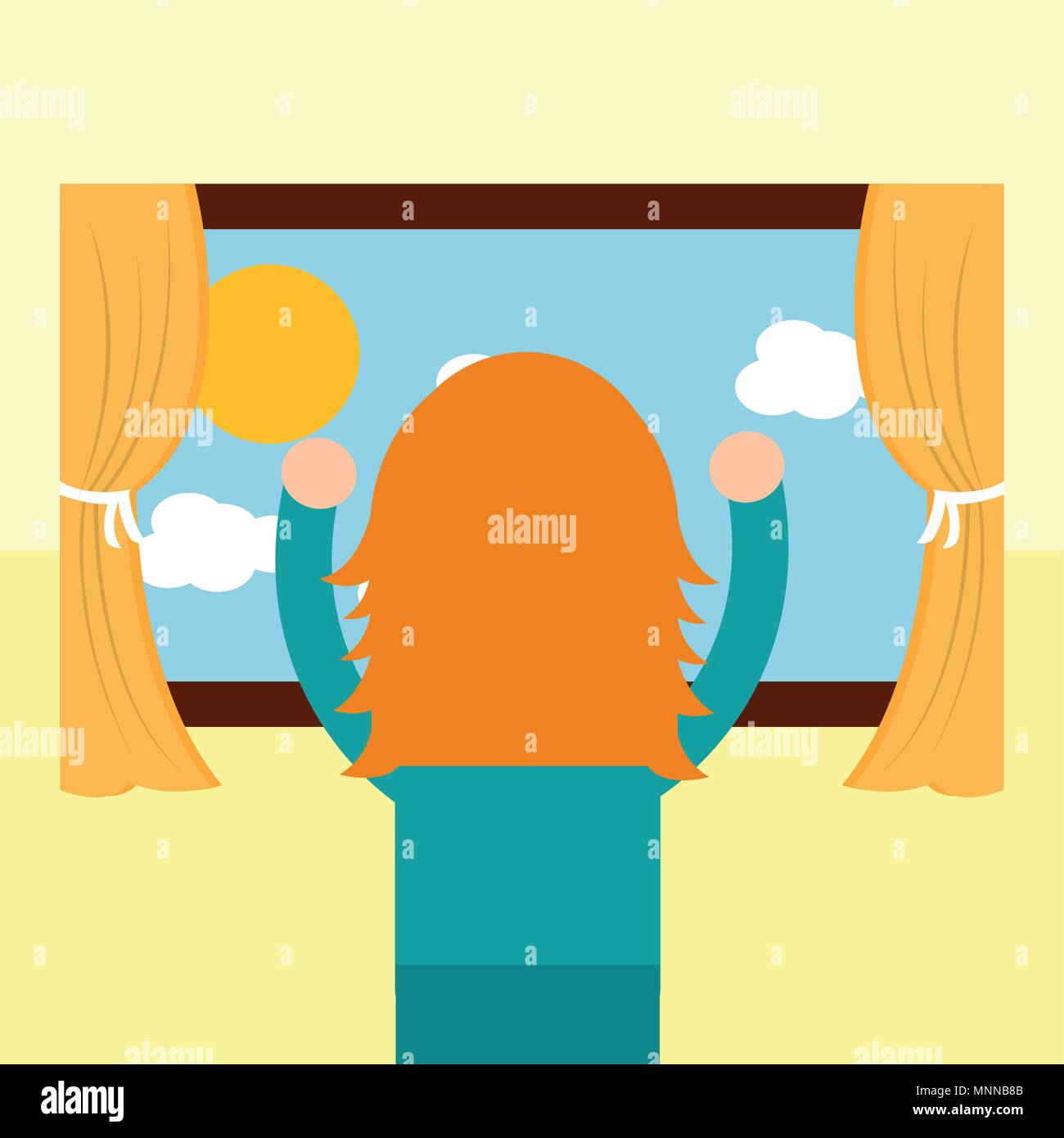 girl looking out the window morning scene Stock Vector Image & Art - Alamy