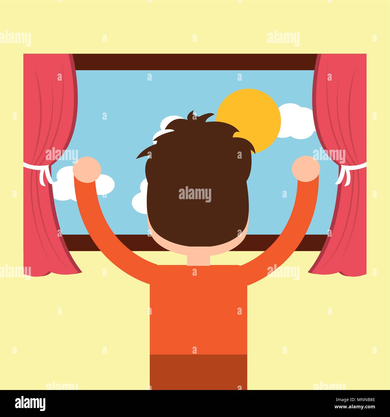 boy looking out the window morning scene Stock Vector Image & Art - Alamy