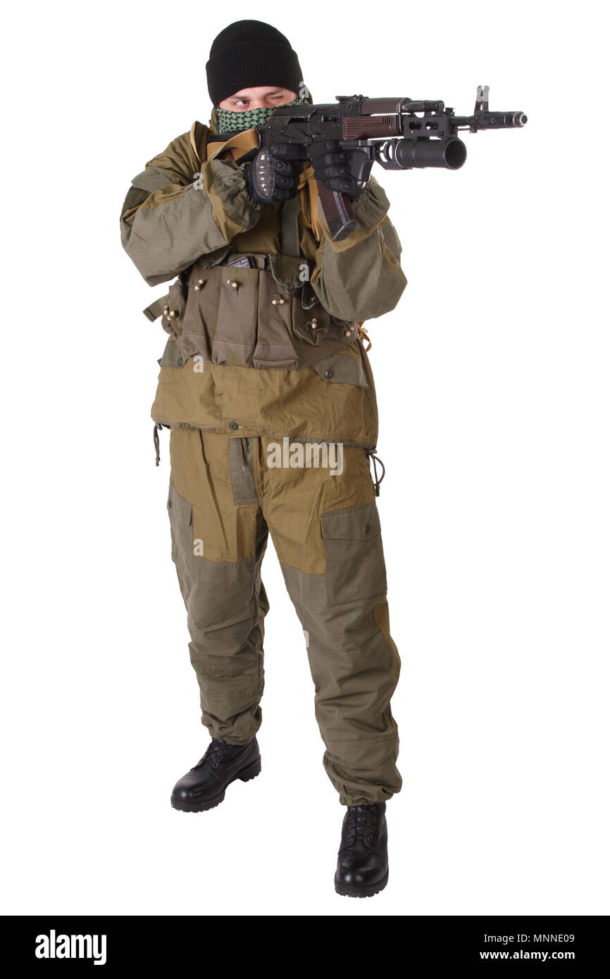 insurgent with kalashnikov rifle with under-barrel grenade launcher ...