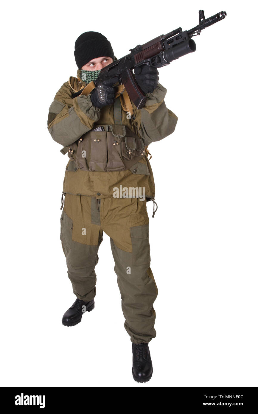 insurgent with kalashnikov rifle with under-barrel grenade launcher ...