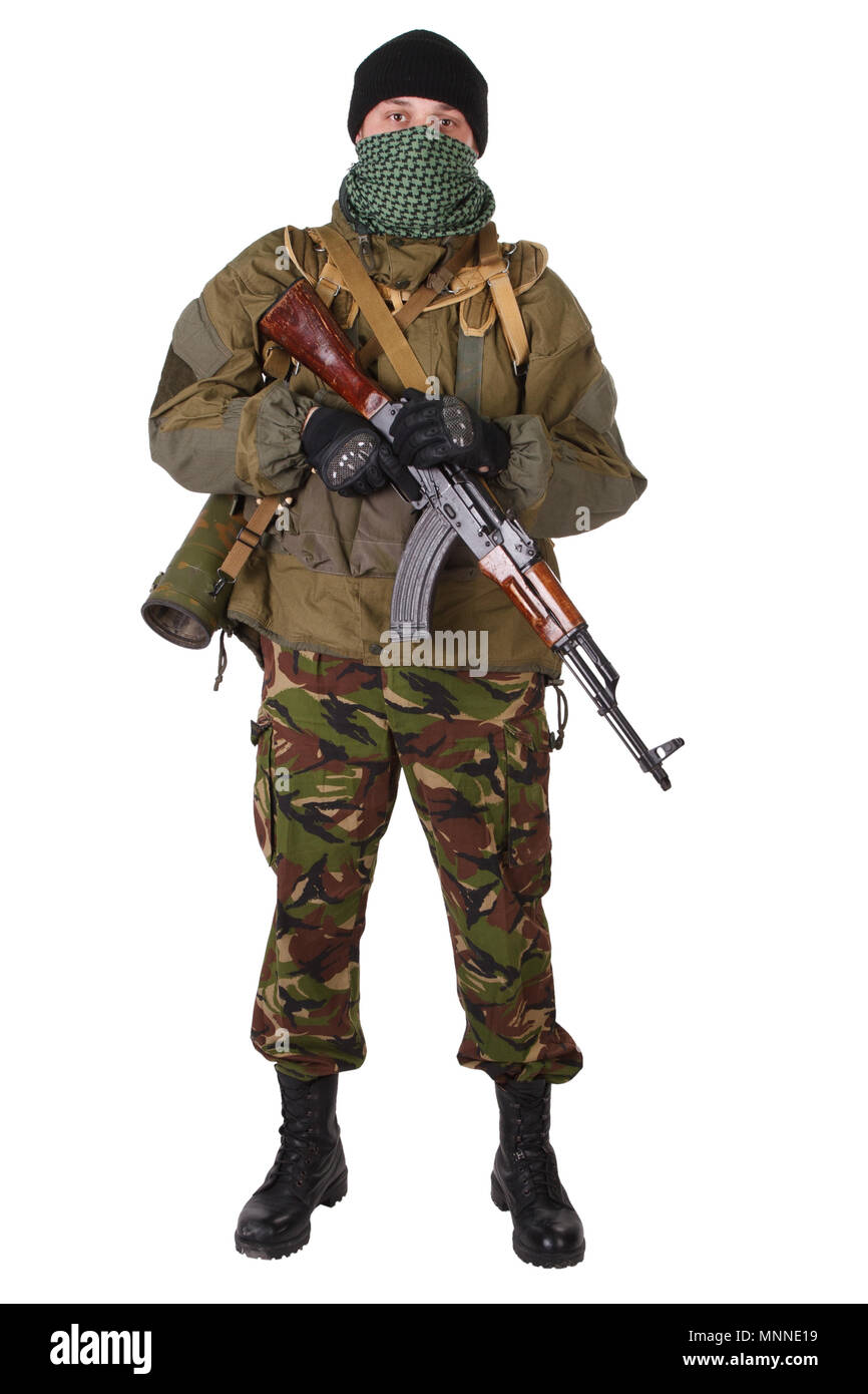insurgent with kalashnikov rifle isolated on white background Stock ...