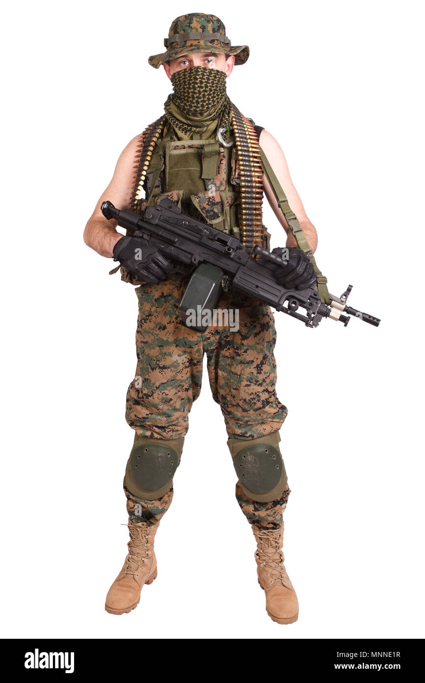 US MARINES with M249 machine gun isolated on white Stock Photo - Alamy