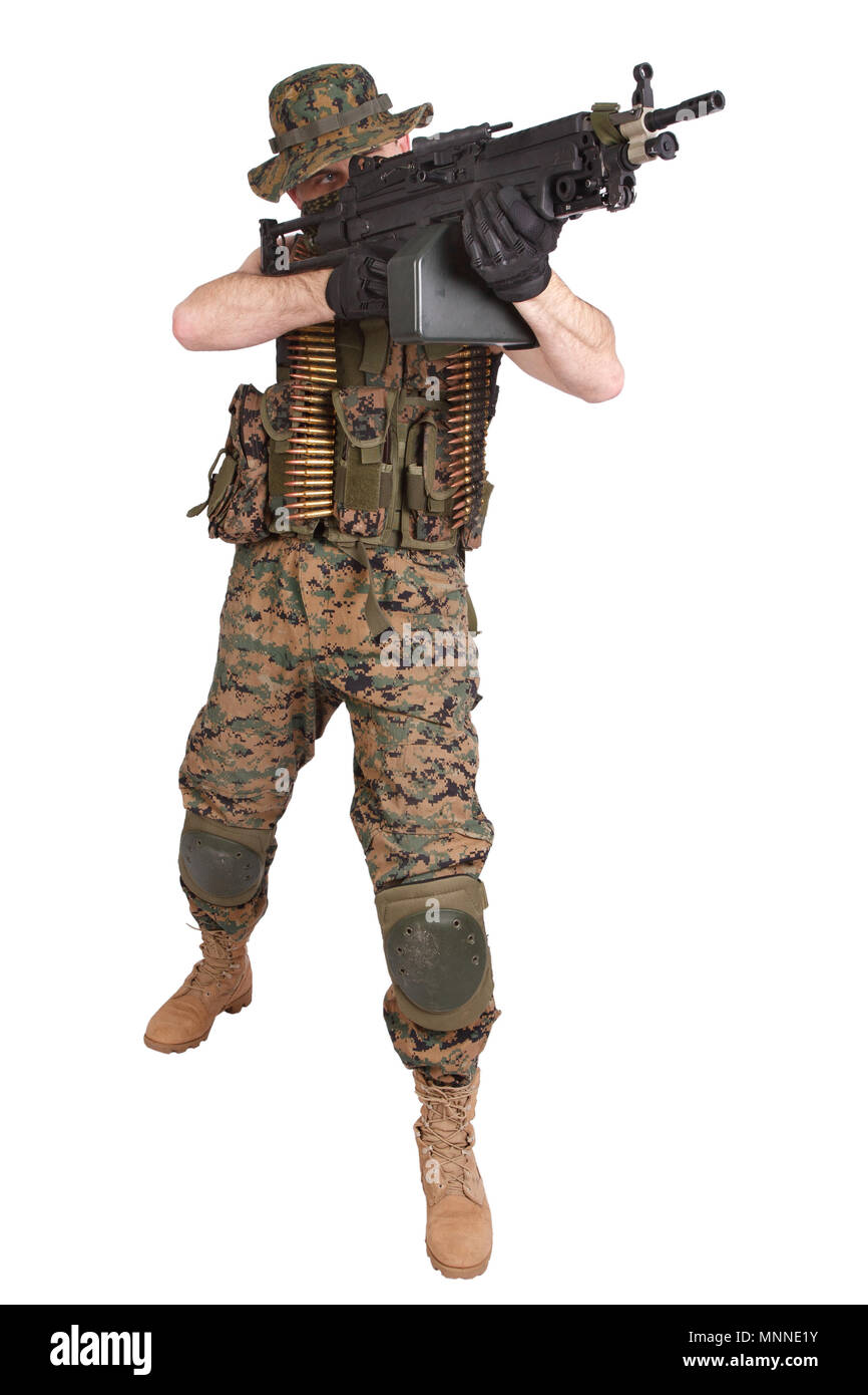 US MARINES with M249 machine gun isolated on white Stock Photo - Alamy
