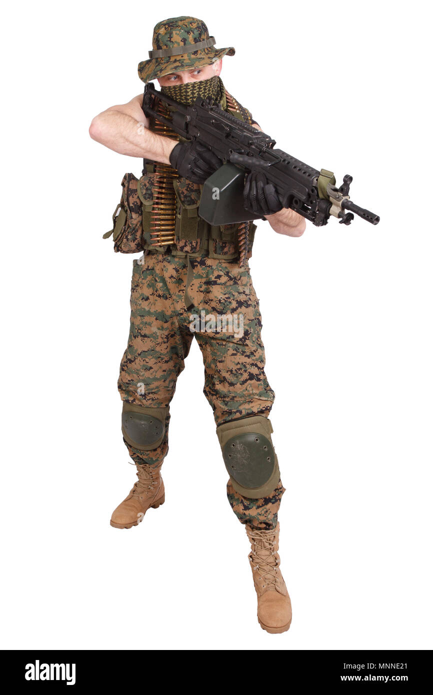 US MARINES with M249 machine gun isolated on white Stock Photo - Alamy