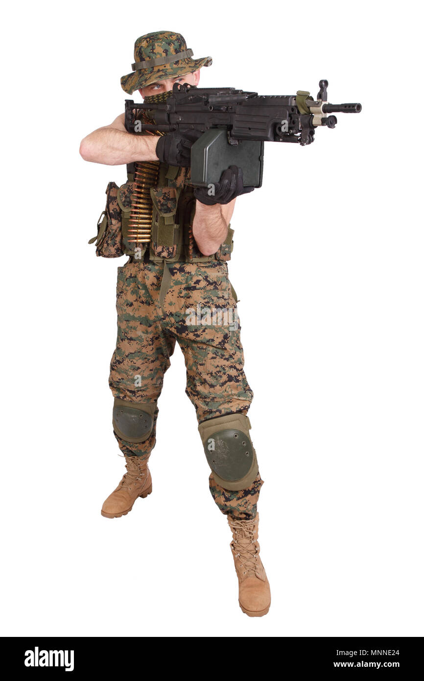 US MARINES with M249 machine gun isolated on white Stock Photo - Alamy