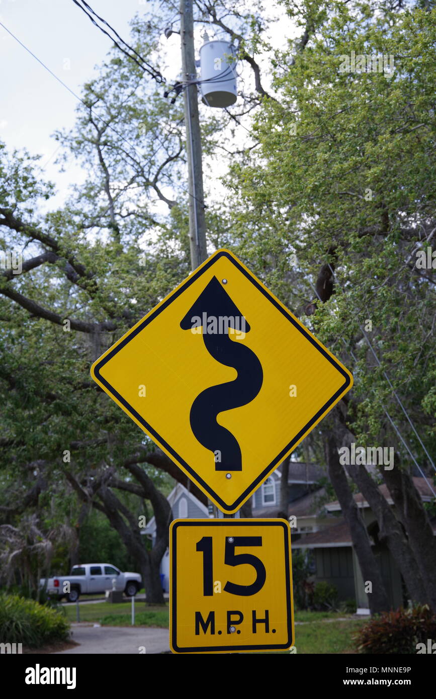 Tampa, Florida / USA - May 5 2018: 15 MPH low angle street sign with ...