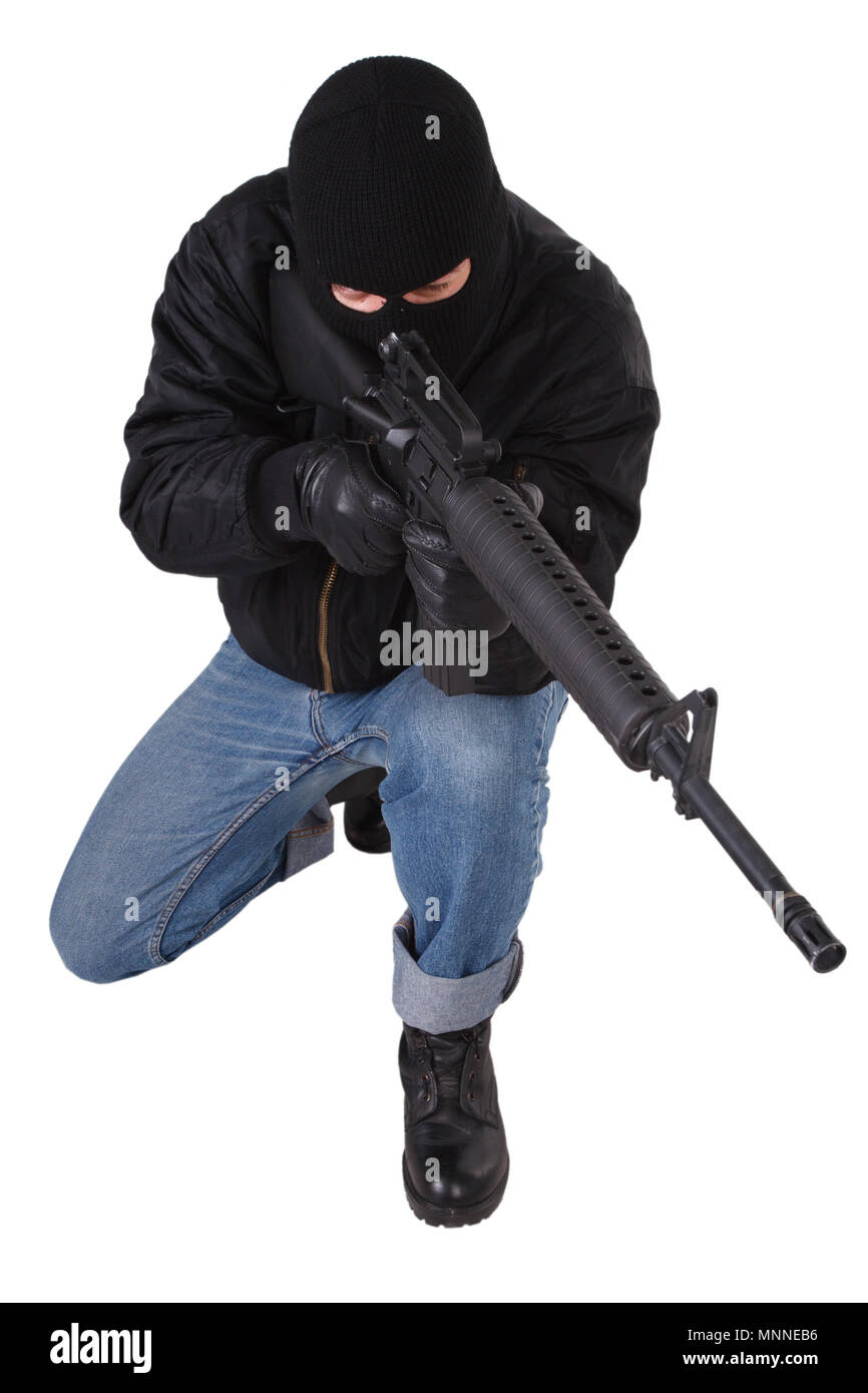 Robber with M16 rifle isolated on white background Stock Photo - Alamy