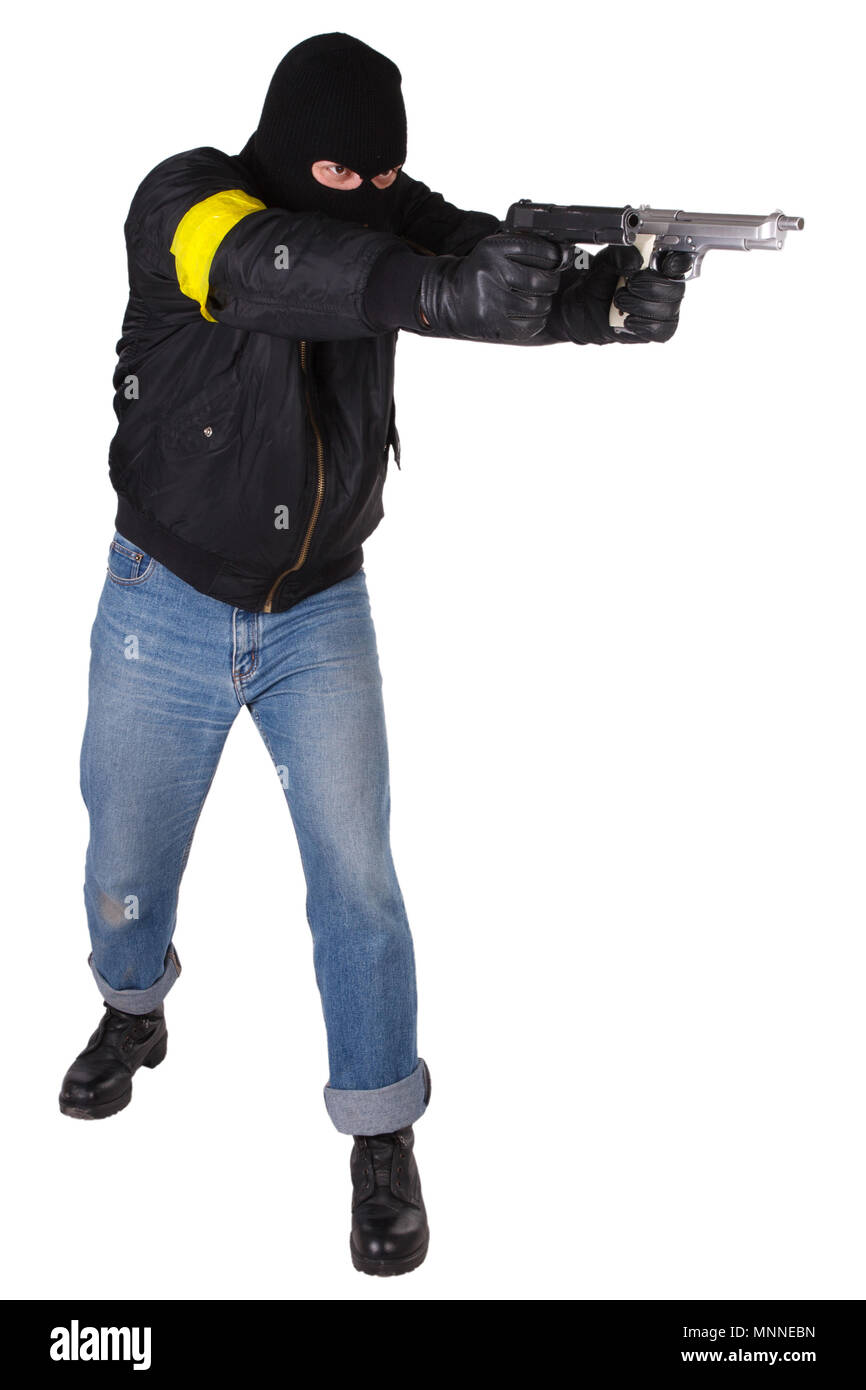 Robber with handgun isolated on white background Stock Photo - Alamy