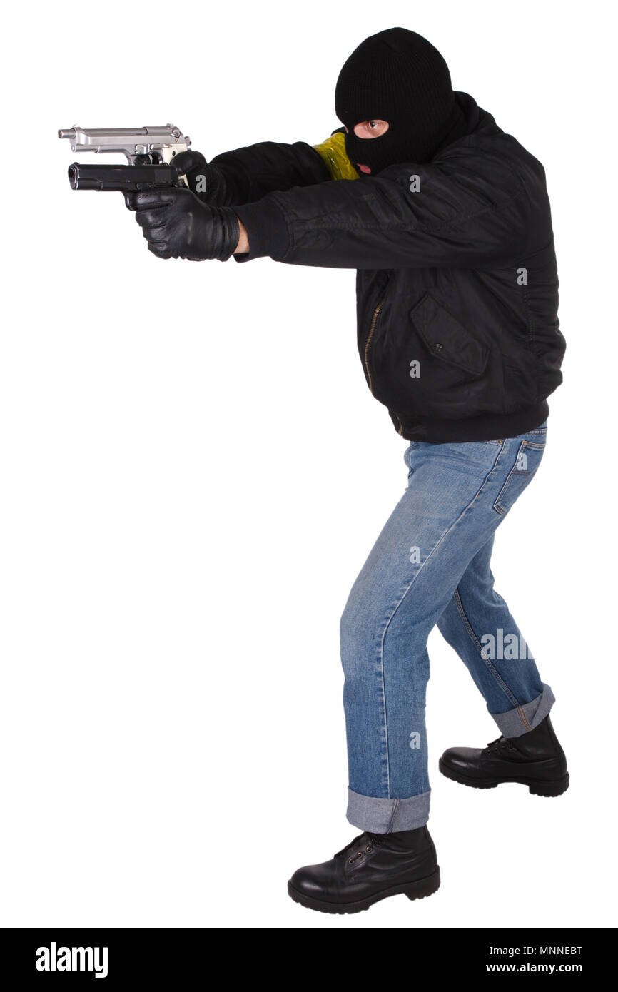 Robber with handgun isolated on white background Stock Photo - Alamy