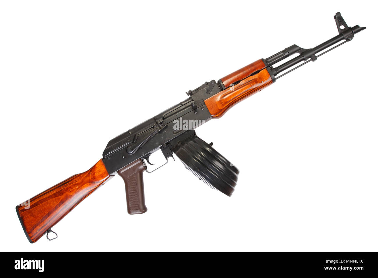 AKM Kalashnikov assault rifle with 75 Round Drum Magazine isolated ...