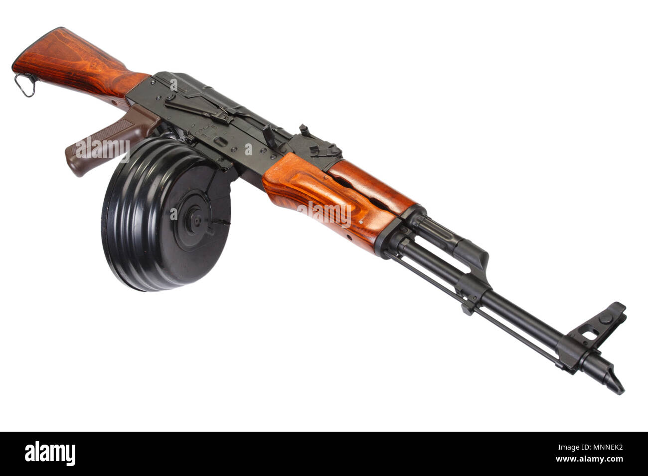 AKM Kalashnikov assault rifle with 75 Round Drum Magazine isolated ...