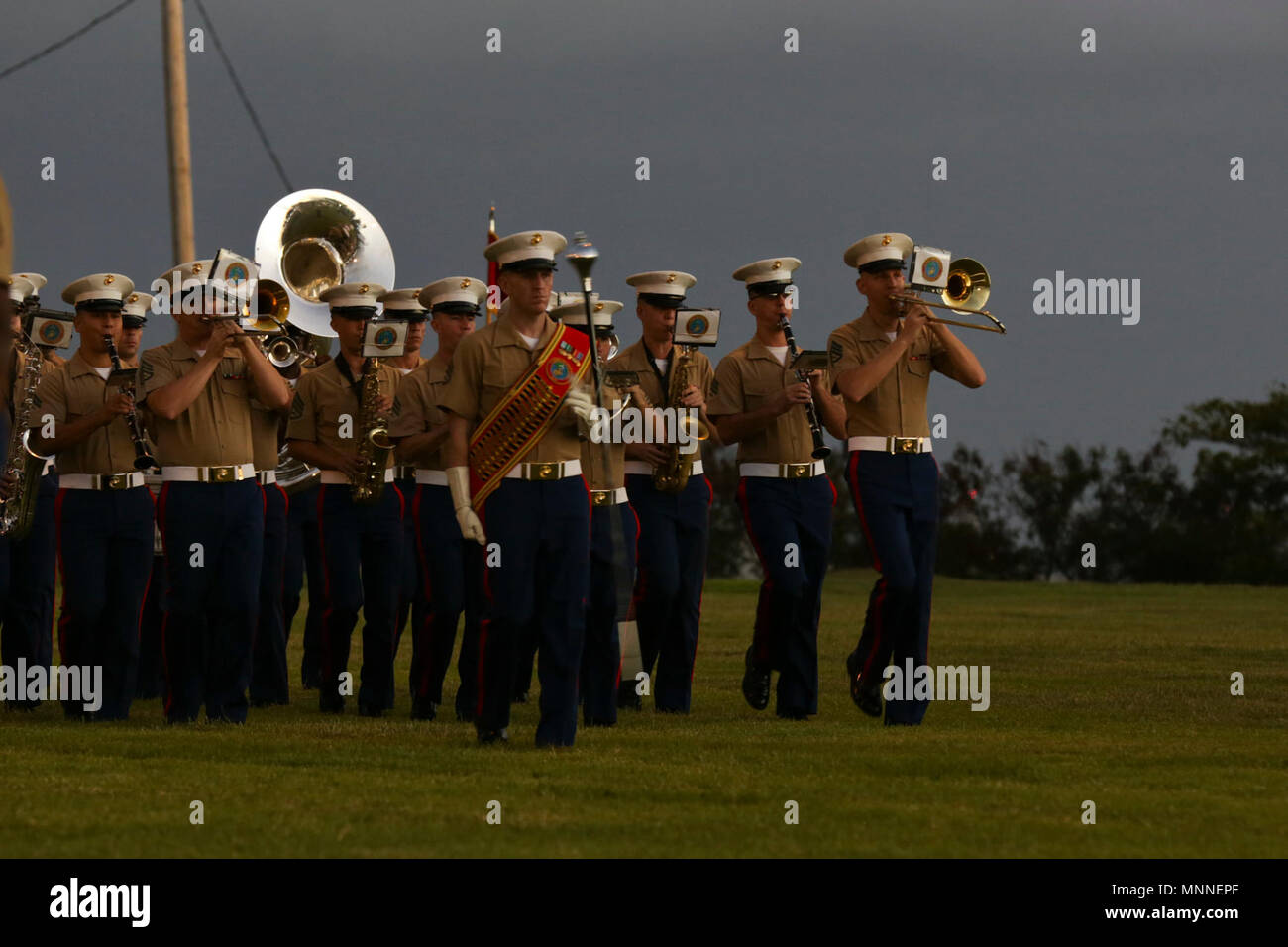 The U.S. Marine Corps Forces, Pacific (MARFORPAC) band performs during ...