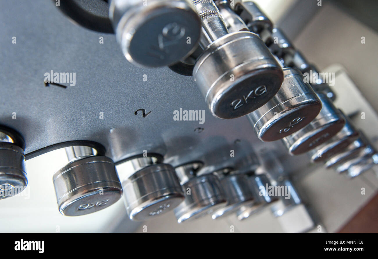 Gym hand dumbbells Stock Photo - Alamy