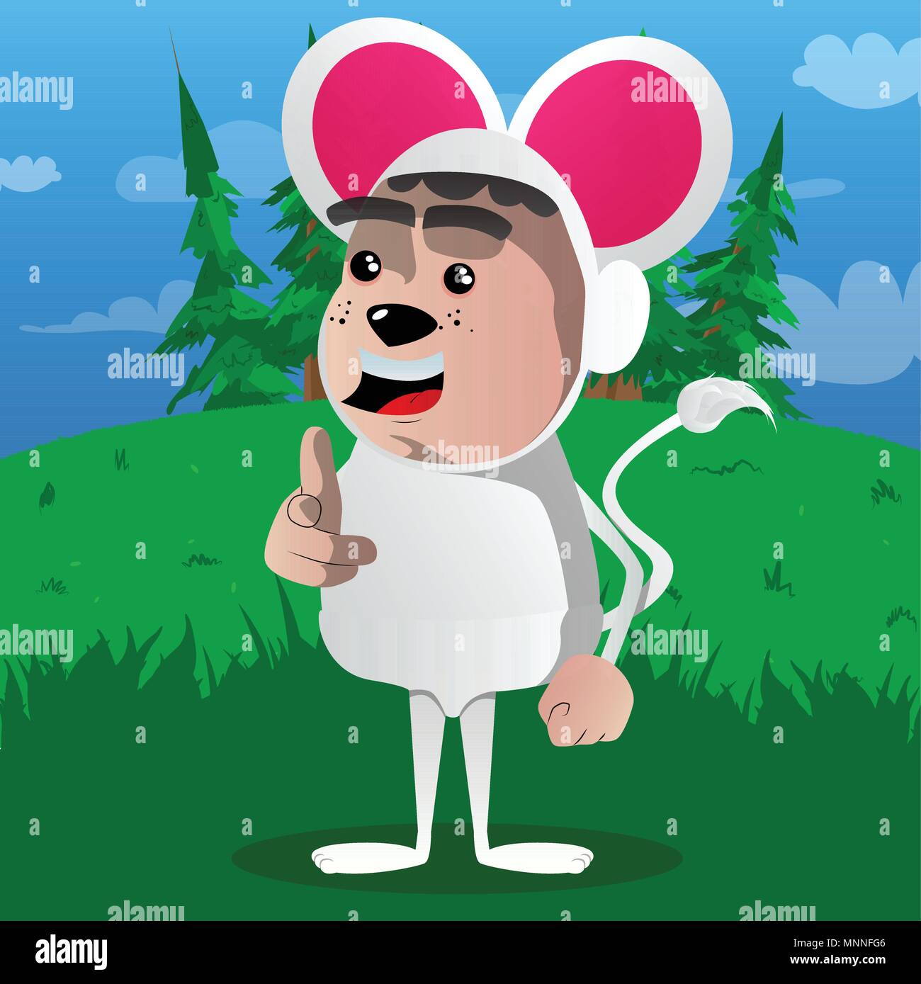 Boy dressed as mouse pointing at the viewer with his hand. Vector ...