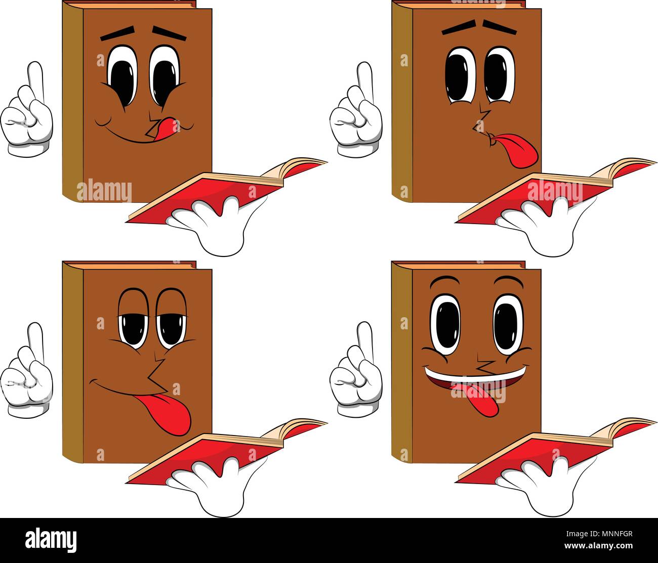 Books reading a red book and making a point. Cartoon book collection ...