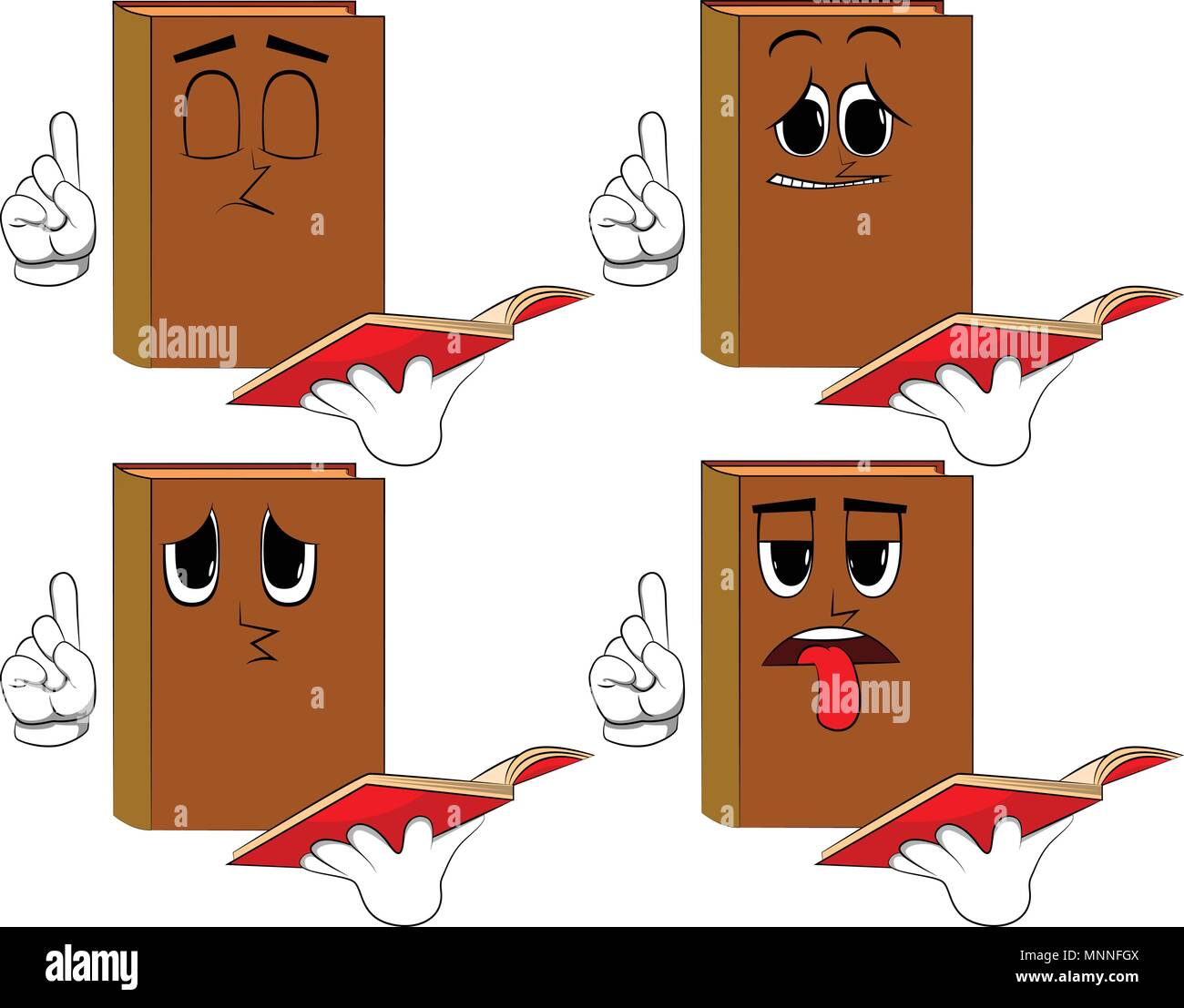 Books reading a red book and making a point. Cartoon book collection ...