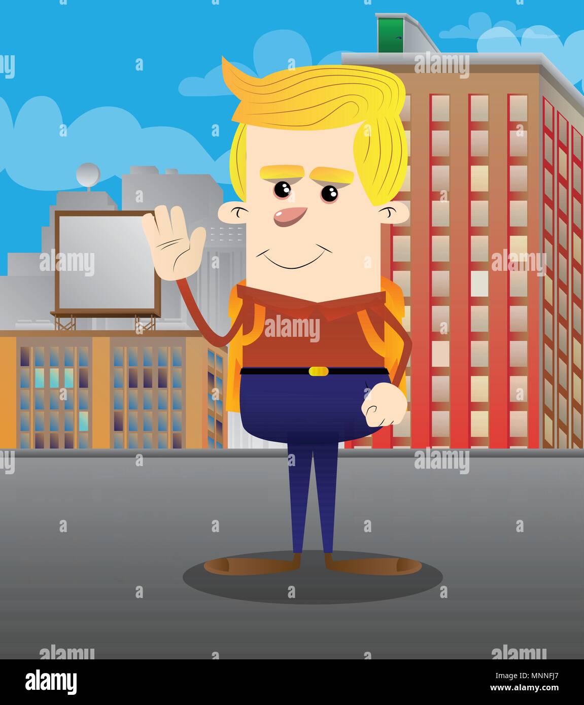 Schoolboy with waving hand. Vector cartoon character illustration Stock ...