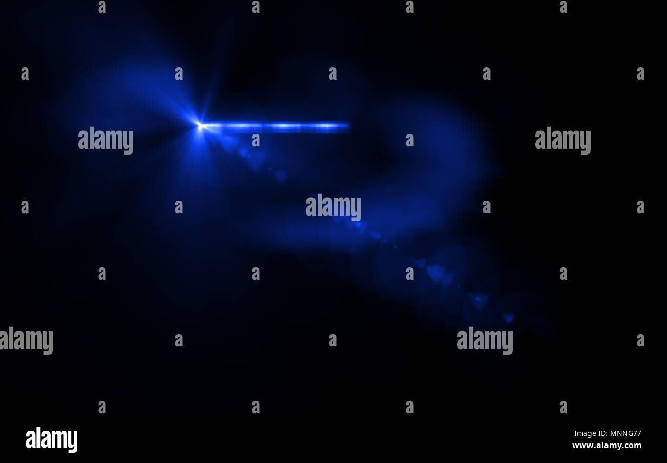 Anamorphic blue lens flare isolated on black background for overlay ...