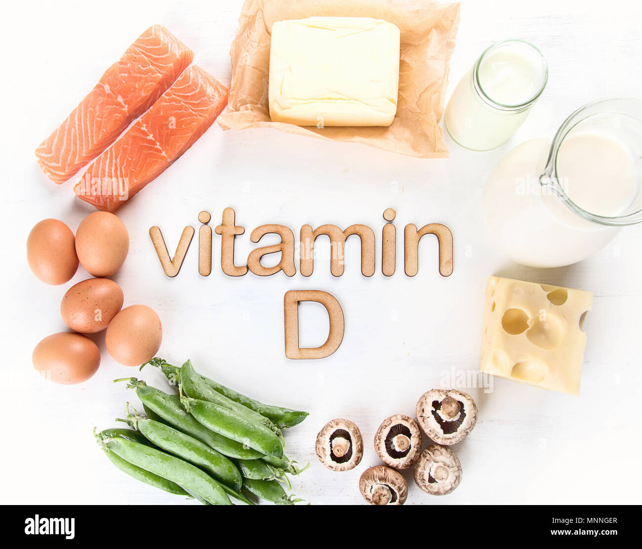 Natural foods rich in vitamin D. Top view Stock Photo - Alamy