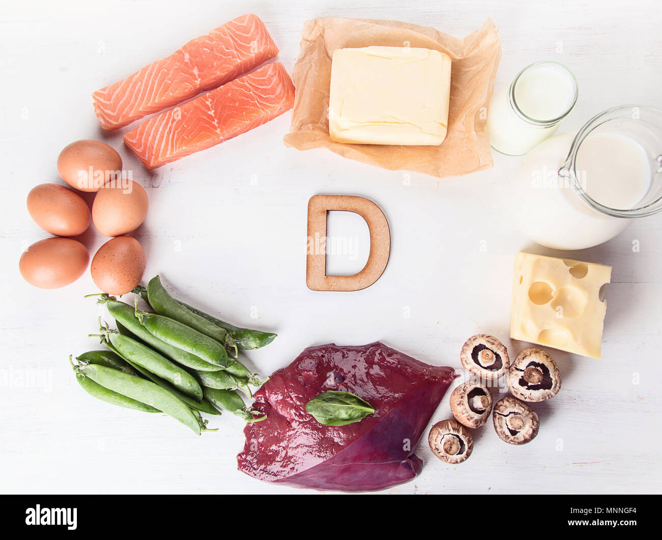 Natural foods rich in vitamin D. Top view Stock Photo - Alamy