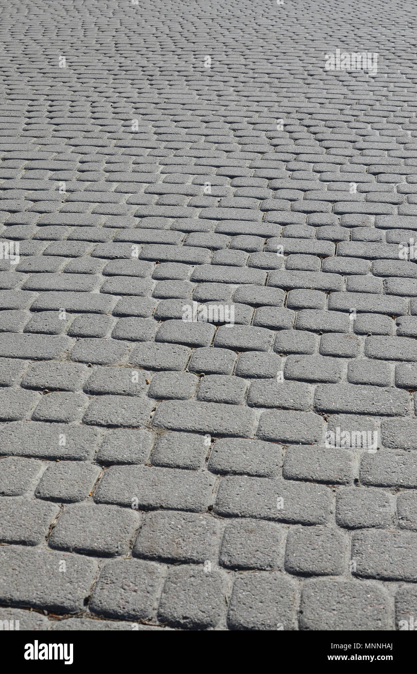A large area, laid out of paving stone in perspective. Detailed photo ...