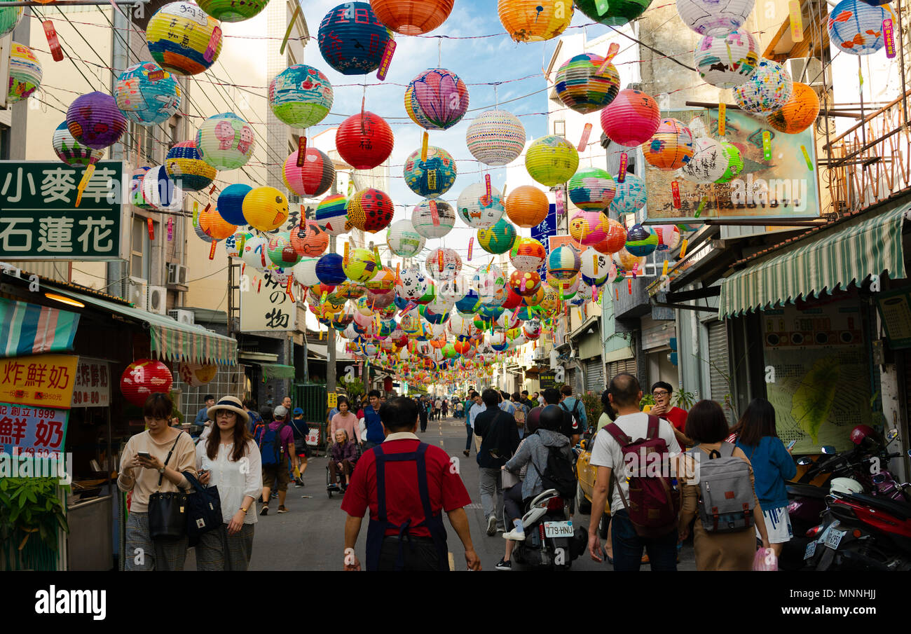 Tainan Taiwan, 20 February 2018: Tainan lantern festival street view ...