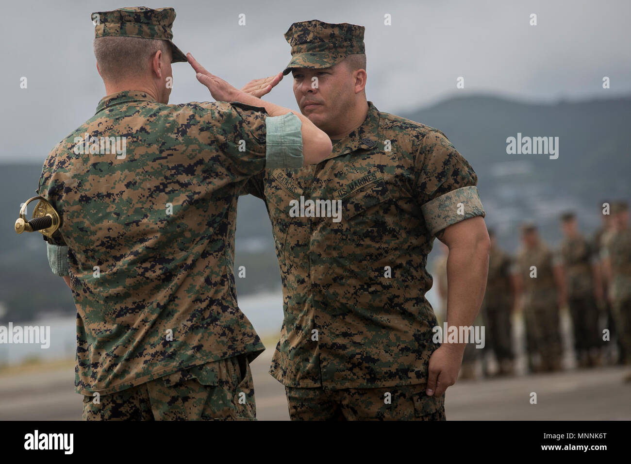 U.S. Marine Corps Sgt.Maj. Frank Gratacos, on-coming sergeant major ...