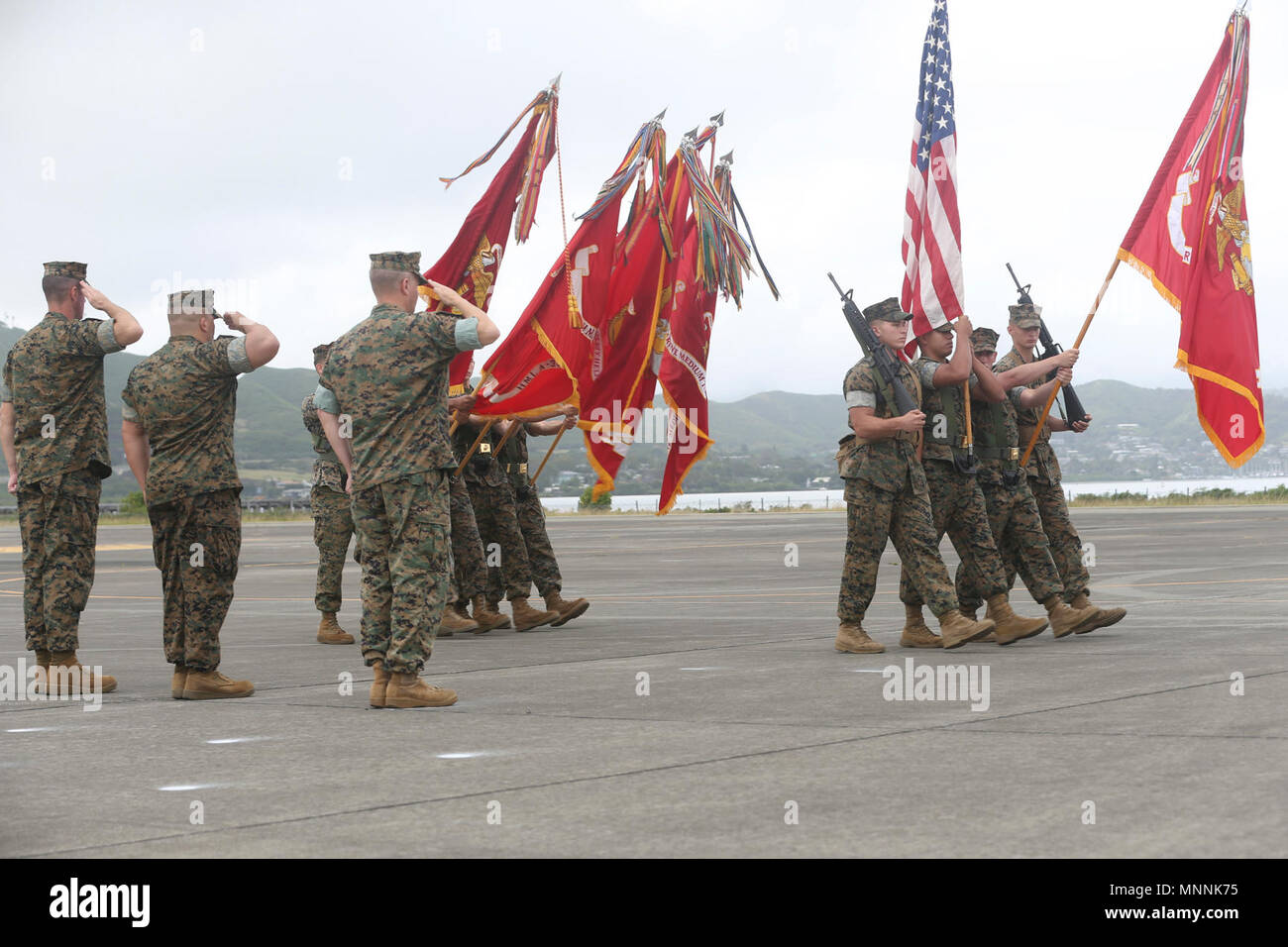 U.S. Marine Corps Col. Christopher Patton, right, commanding officer ...
