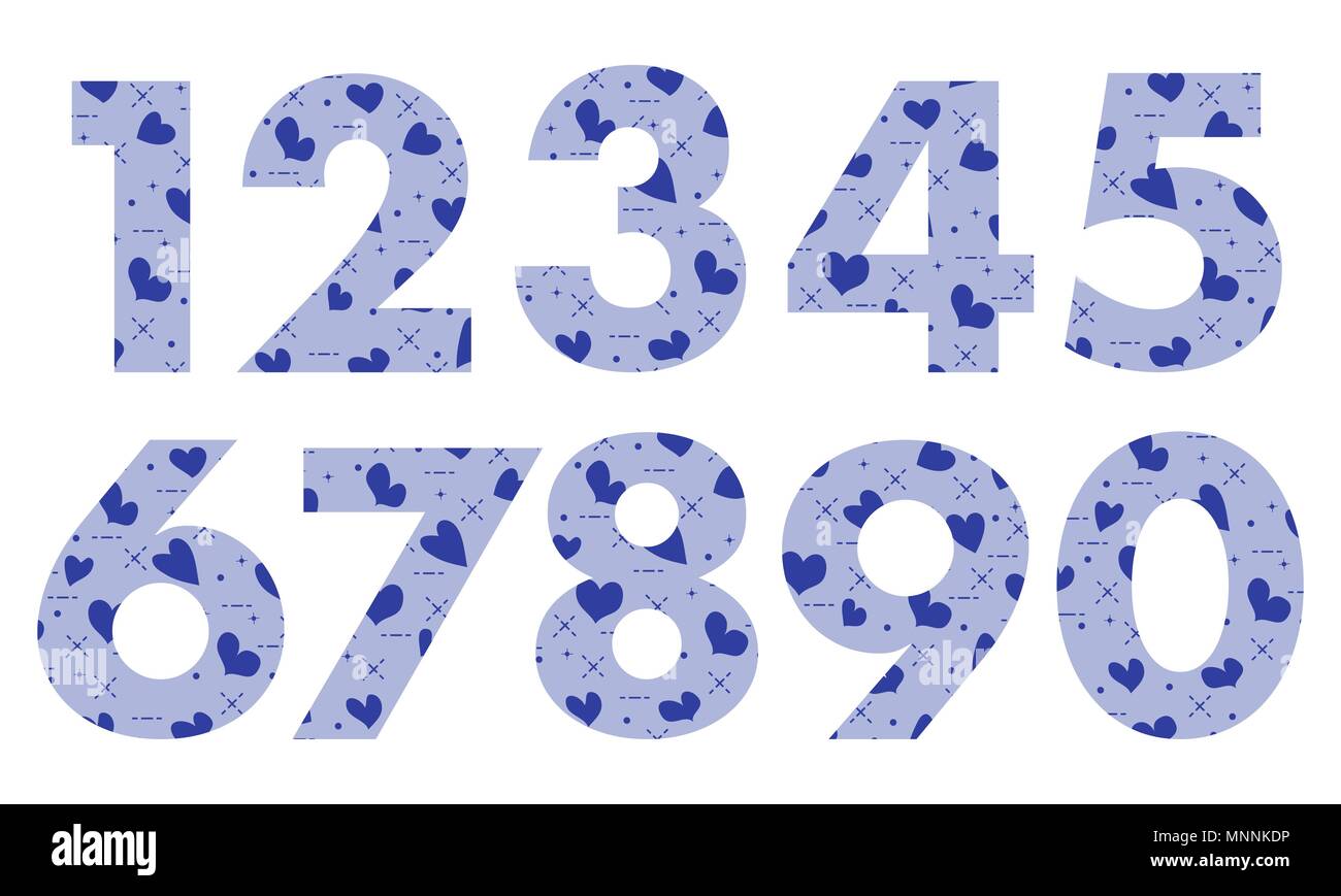 Arabic numerals, painted with a colorful background with hearts ...