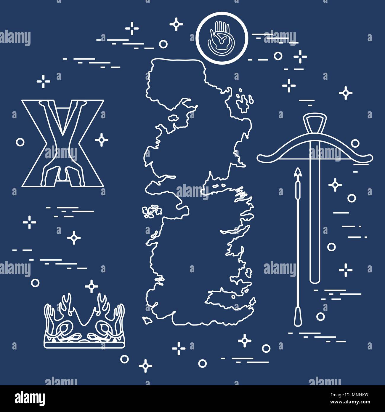 Symbols of the popular fantasy television series. Art and cinema theme ...