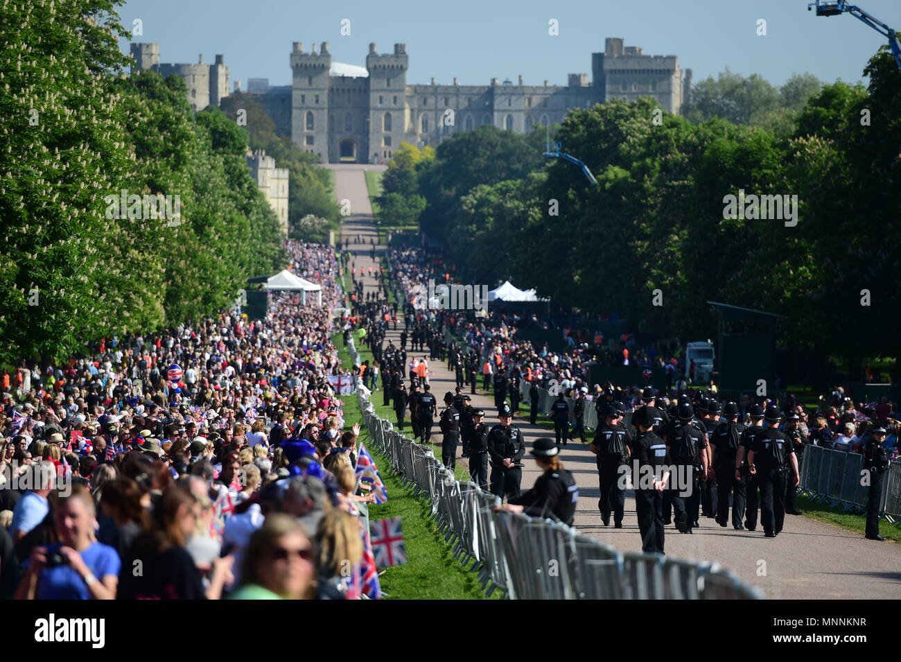 Royal fans line the Long Walk in Windsor ahead of the wedding of Prince ...