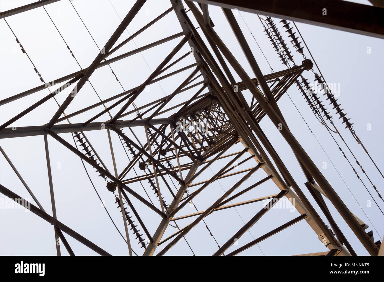 electricity tower overhead power line transmission tower on background ...
