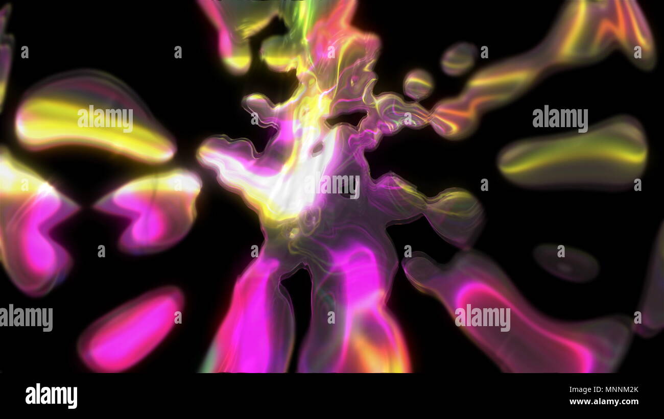 Shiny bright falling water with many glowing drops, 3d render ...
