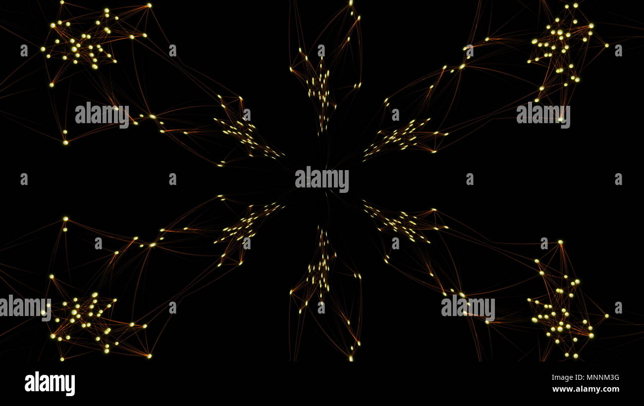 Abstract symmetry kaleidoscope with connection dots, 3d rendering backdrop, computer generating ...
