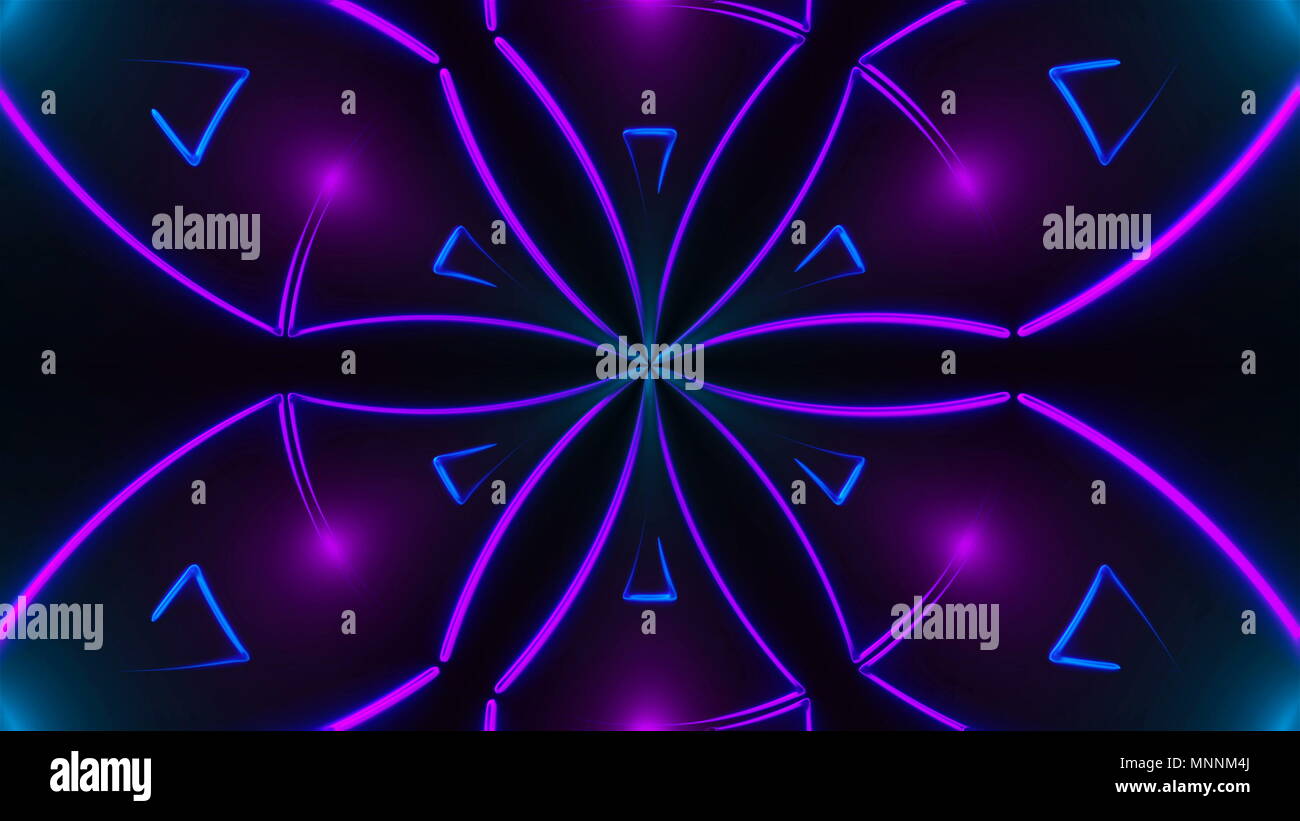 Beautiful abstract symmetry kaleidoscope with shiny neon lines, 3d render backdrop, computer ...