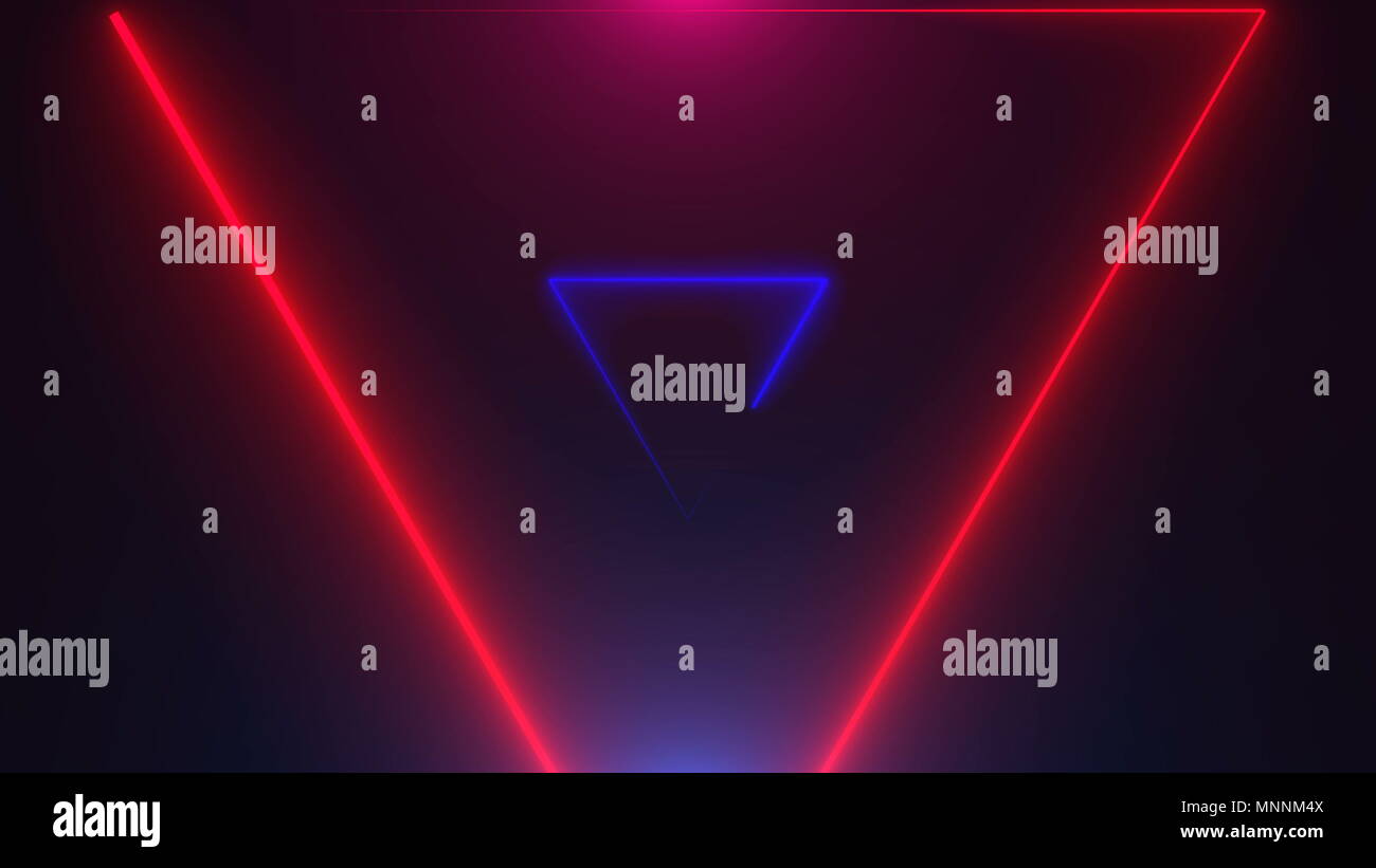 Many neon triangles in space, abstract computer generated backdrop, 3D ...