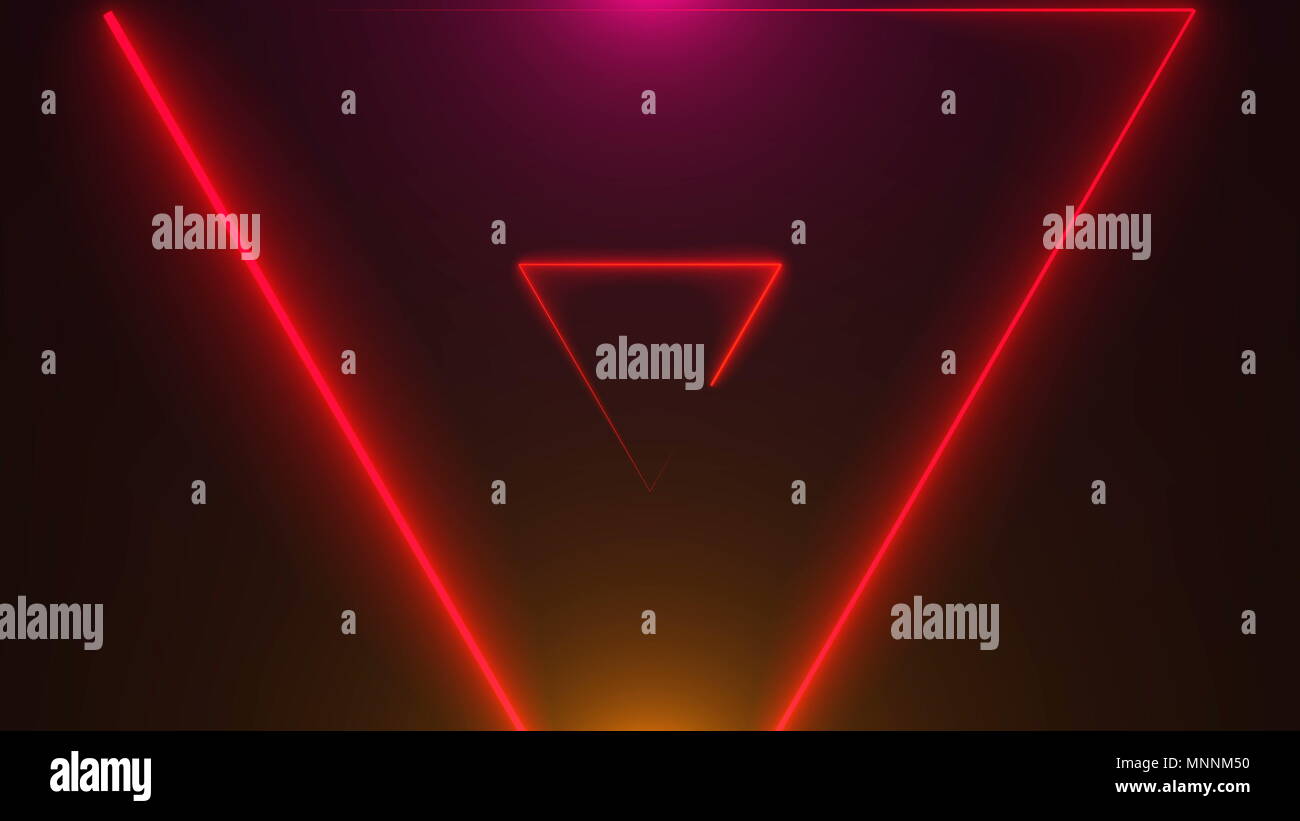 Many neon triangles in space, abstract computer generated backdrop, 3D ...