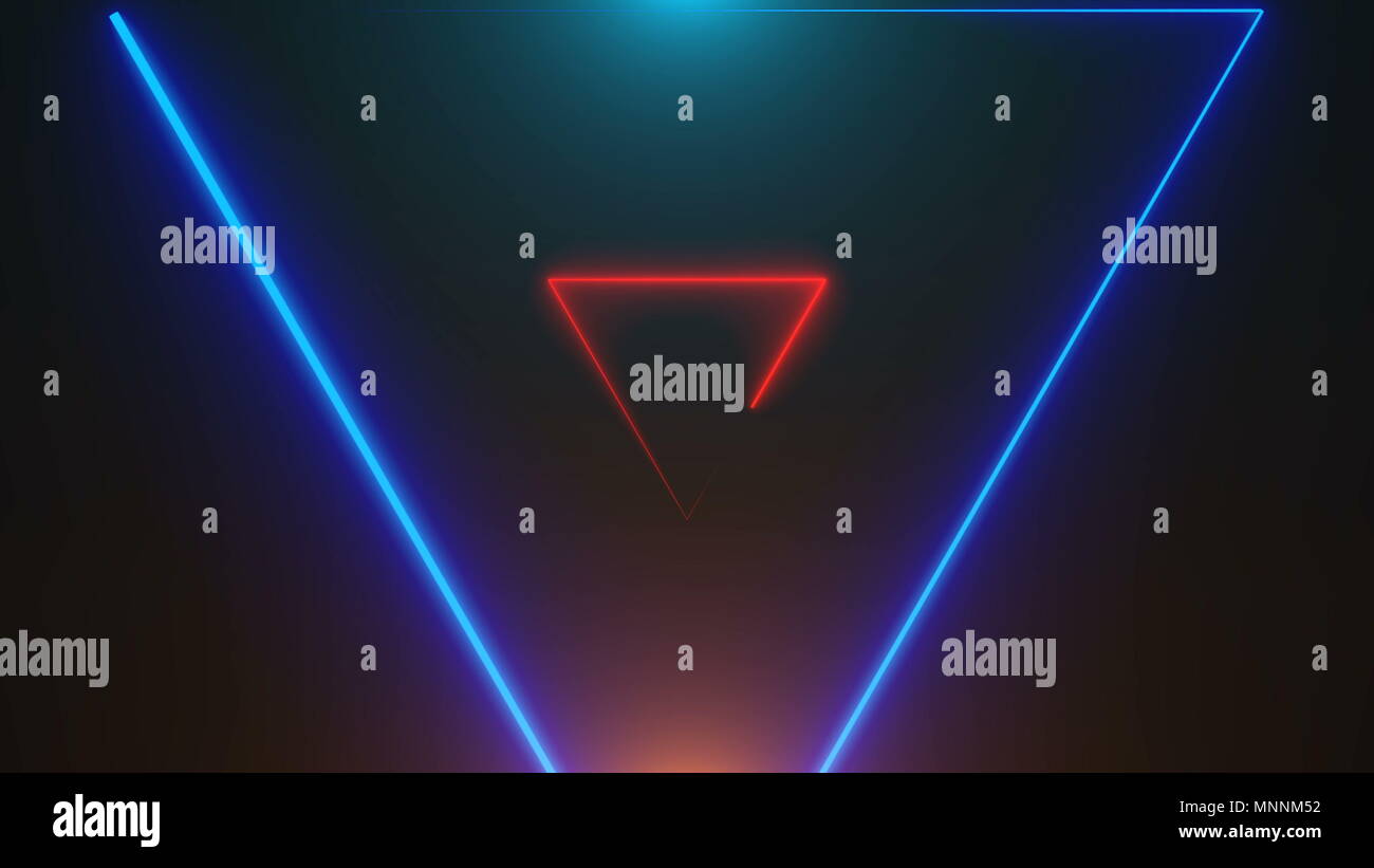 Many neon triangles in space, abstract computer generated backdrop, 3D ...