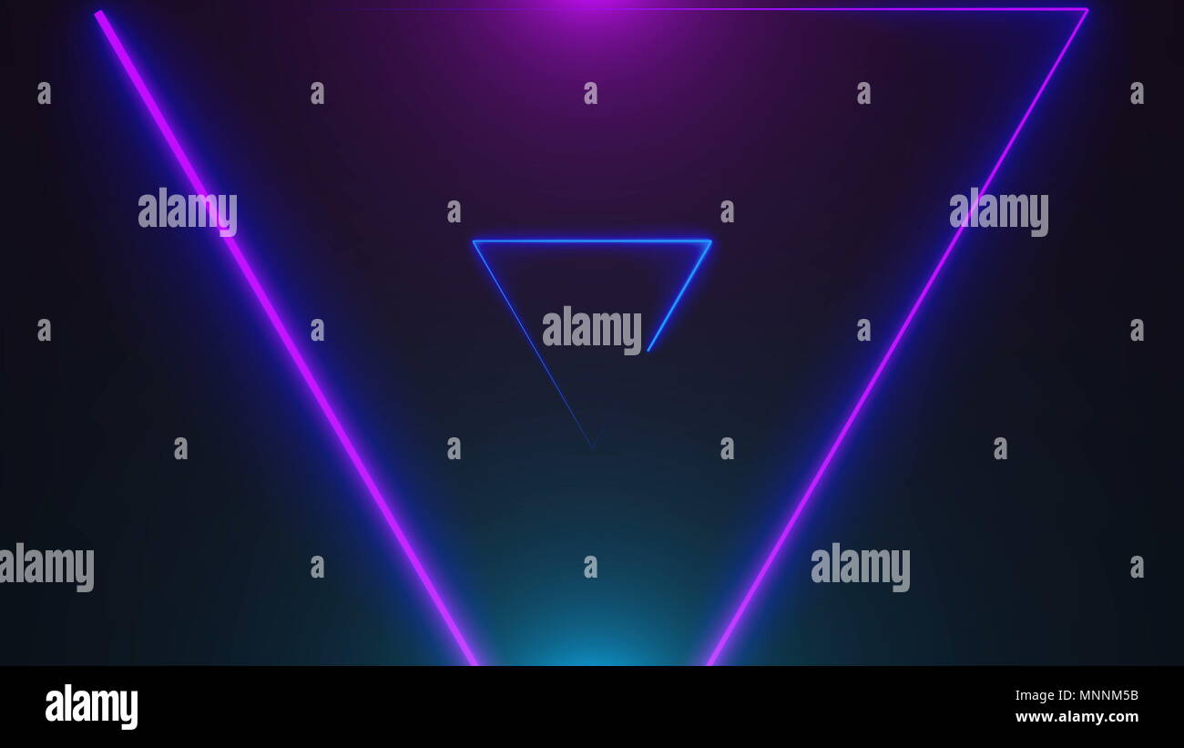Many neon triangles in space, abstract computer generated backdrop, 3D ...