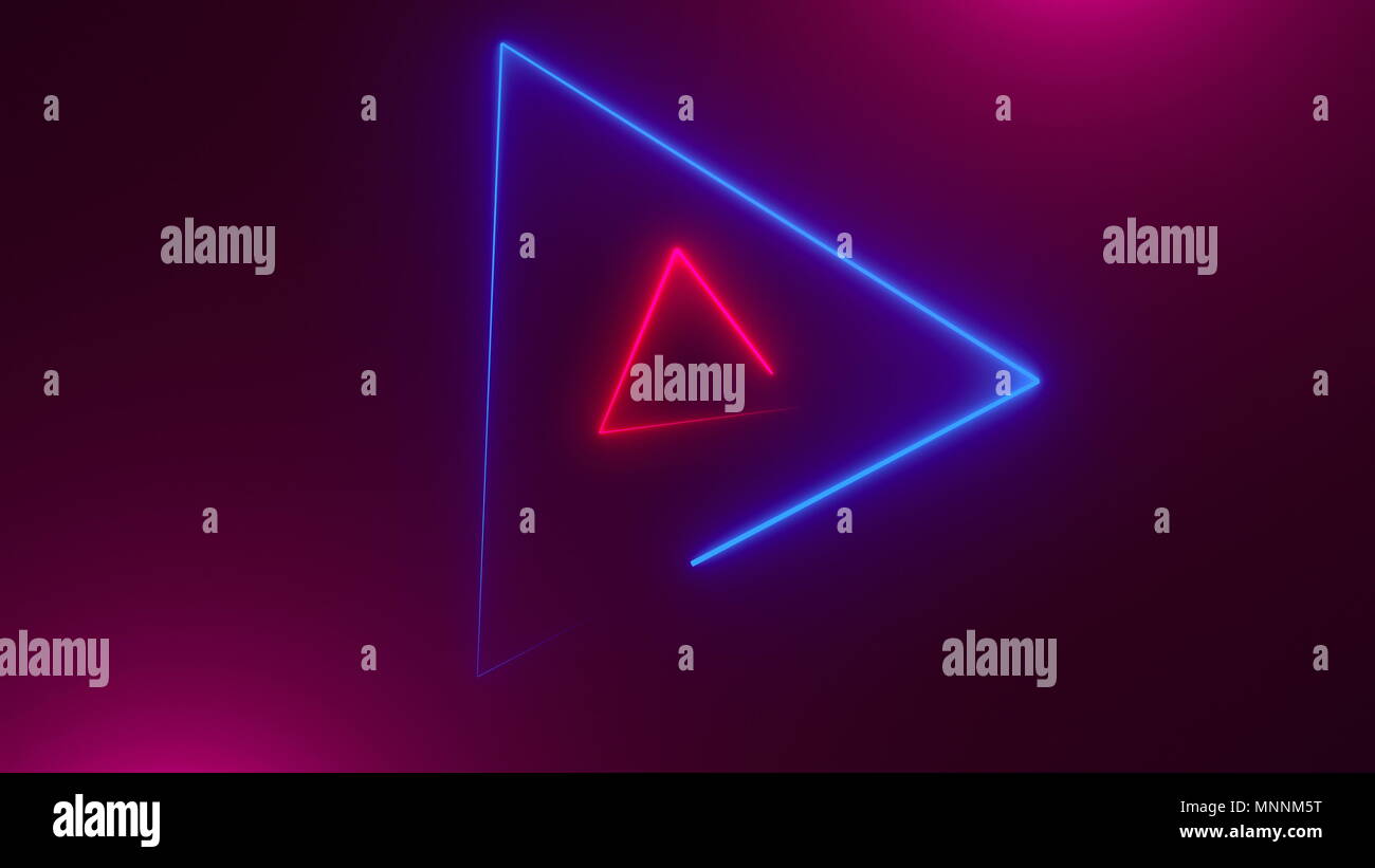 Many neon triangles in space, abstract computer generated backdrop, 3D ...