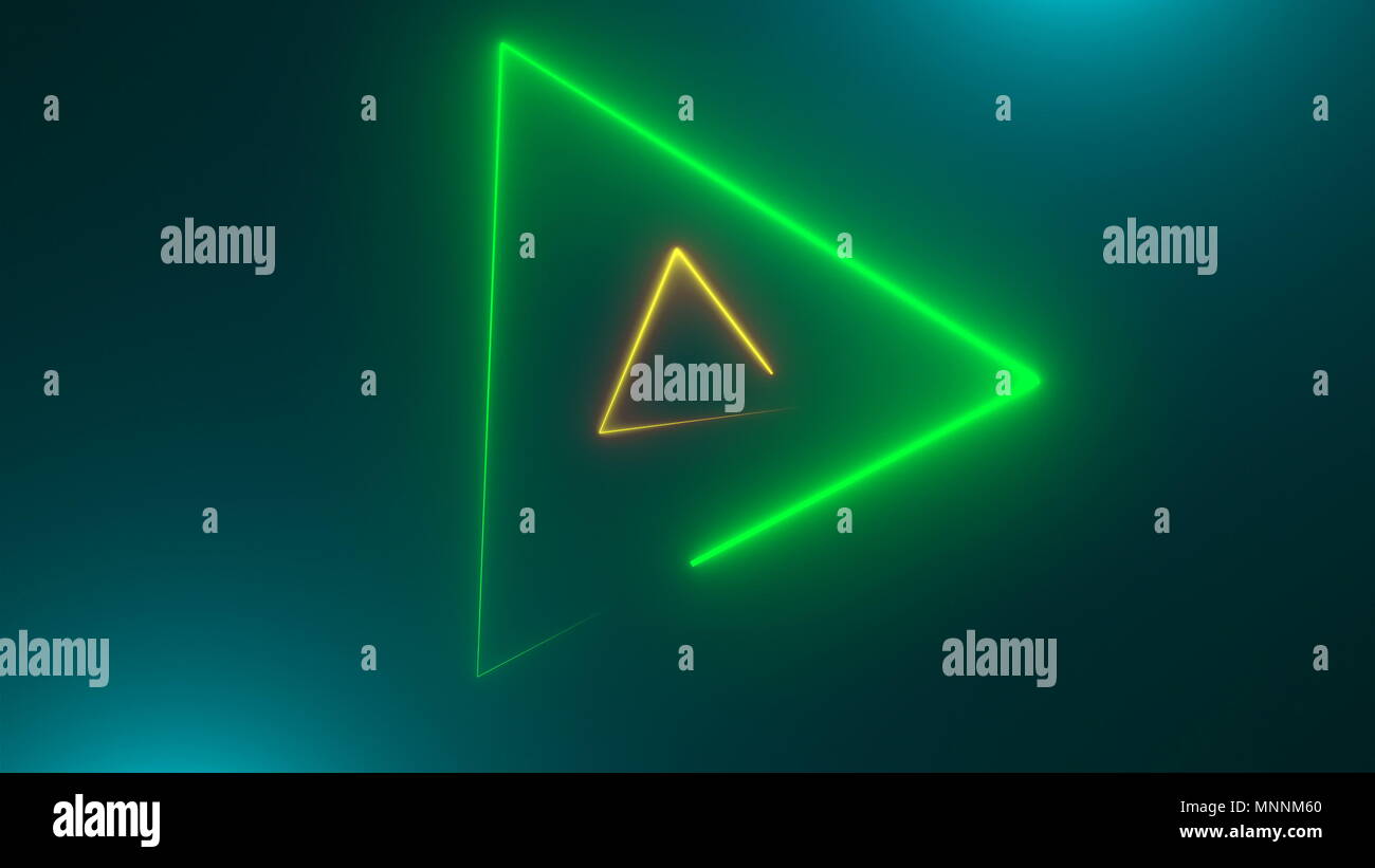 Many neon triangles in space, abstract computer generated backdrop, 3D ...