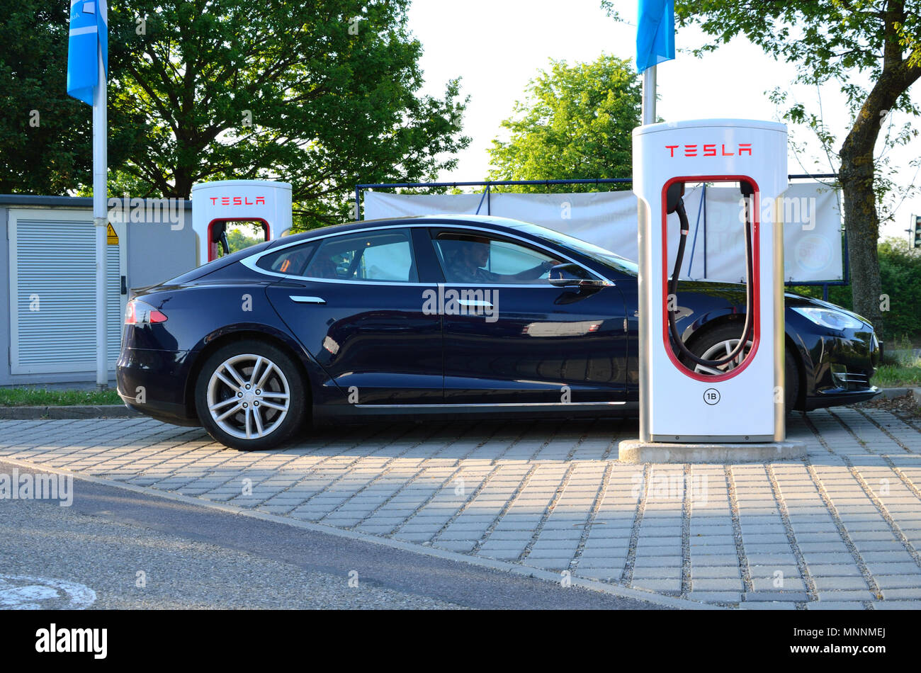 Ellwangen, Germany - May 10, 2018: Tesla Model S charging at ...