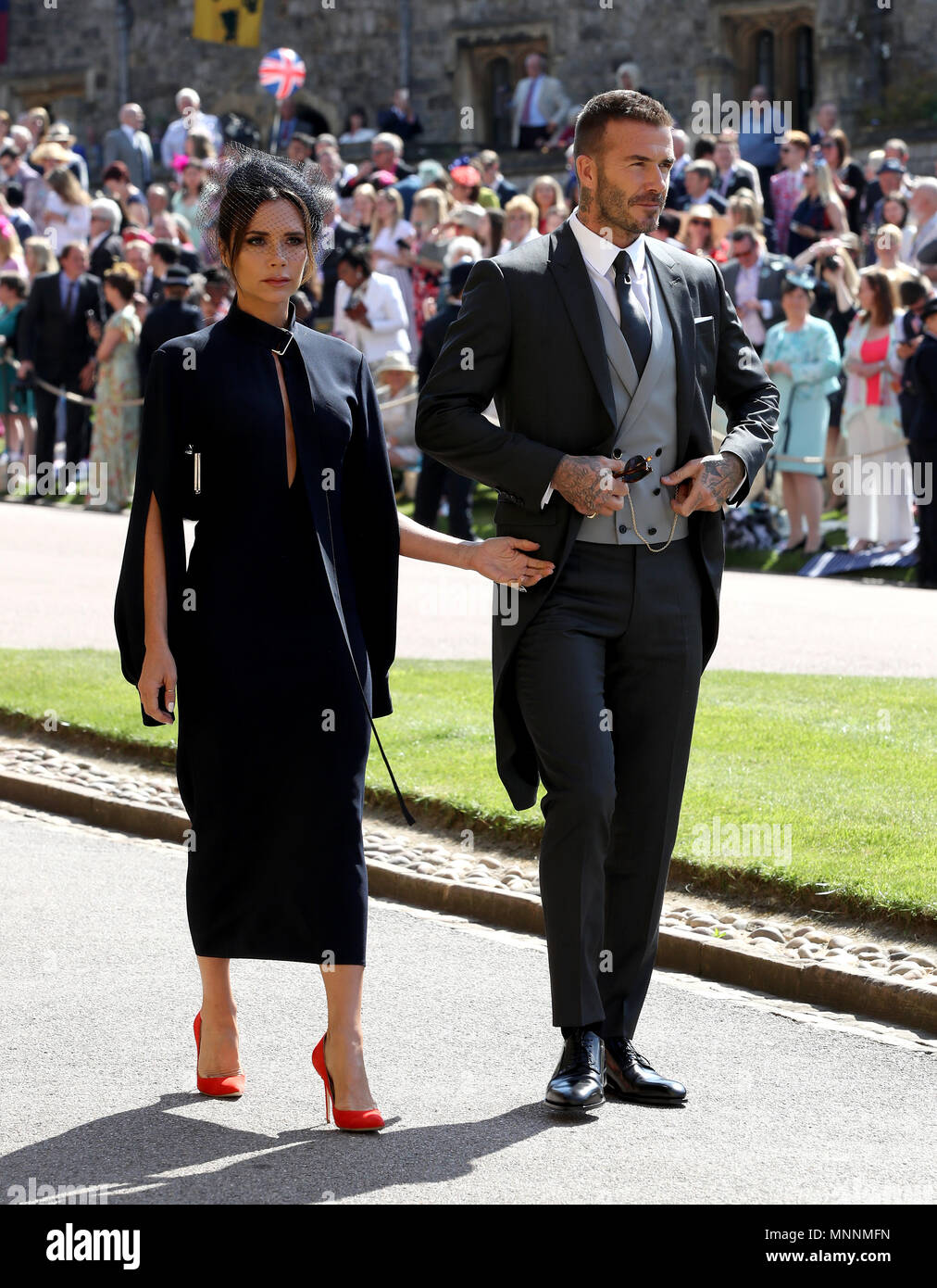 David and Victoria Beckham arrive at St George's Chapel at Windsor ...