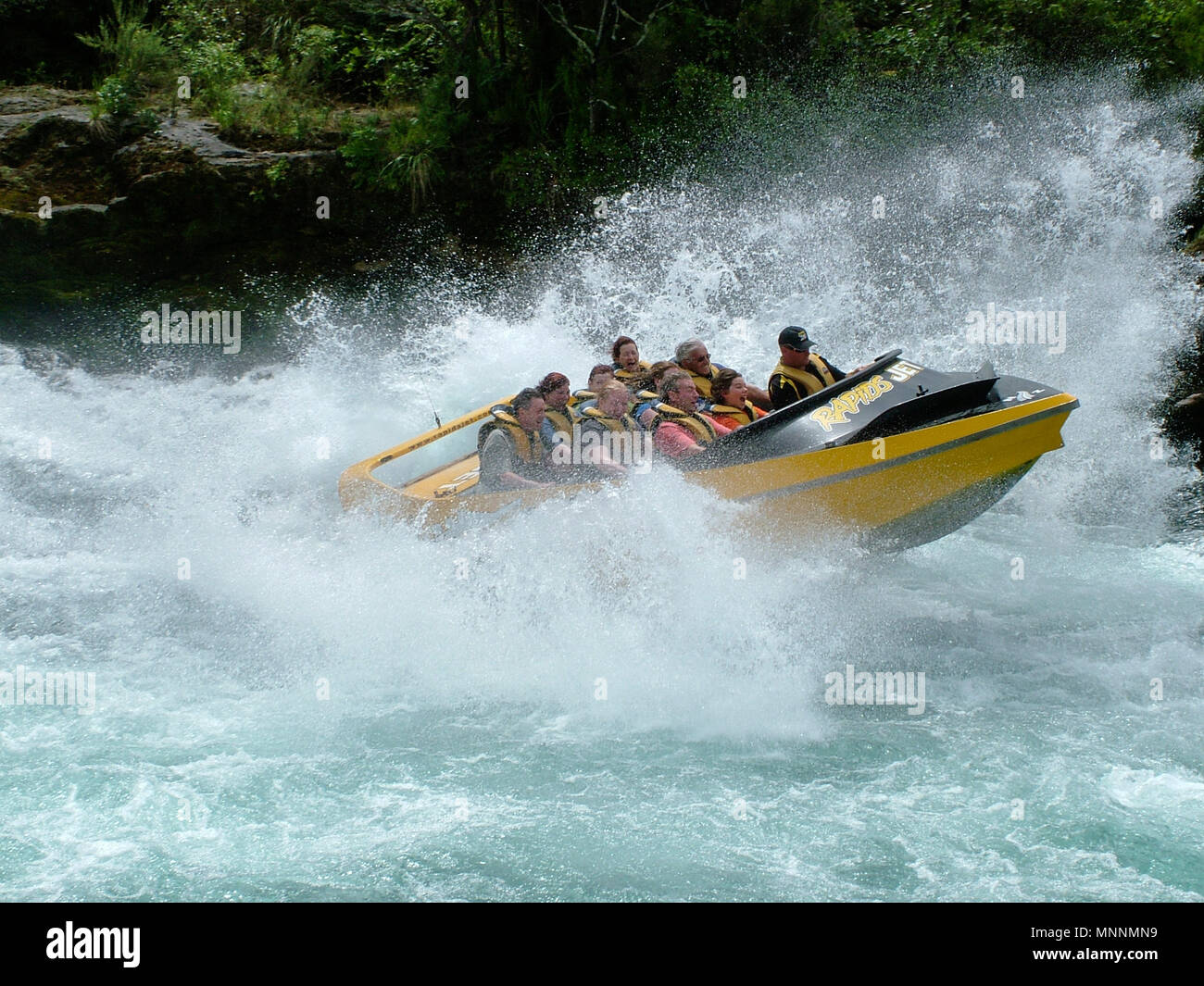 Jet boat Rapids on Waikato River near Taupo North Island New Zealand ...
