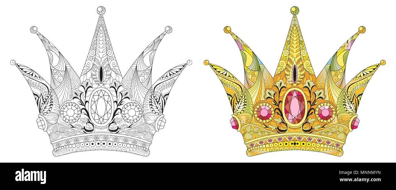 Zentangle stylized crown. Hand Drawn lace vector illustration Stock ...