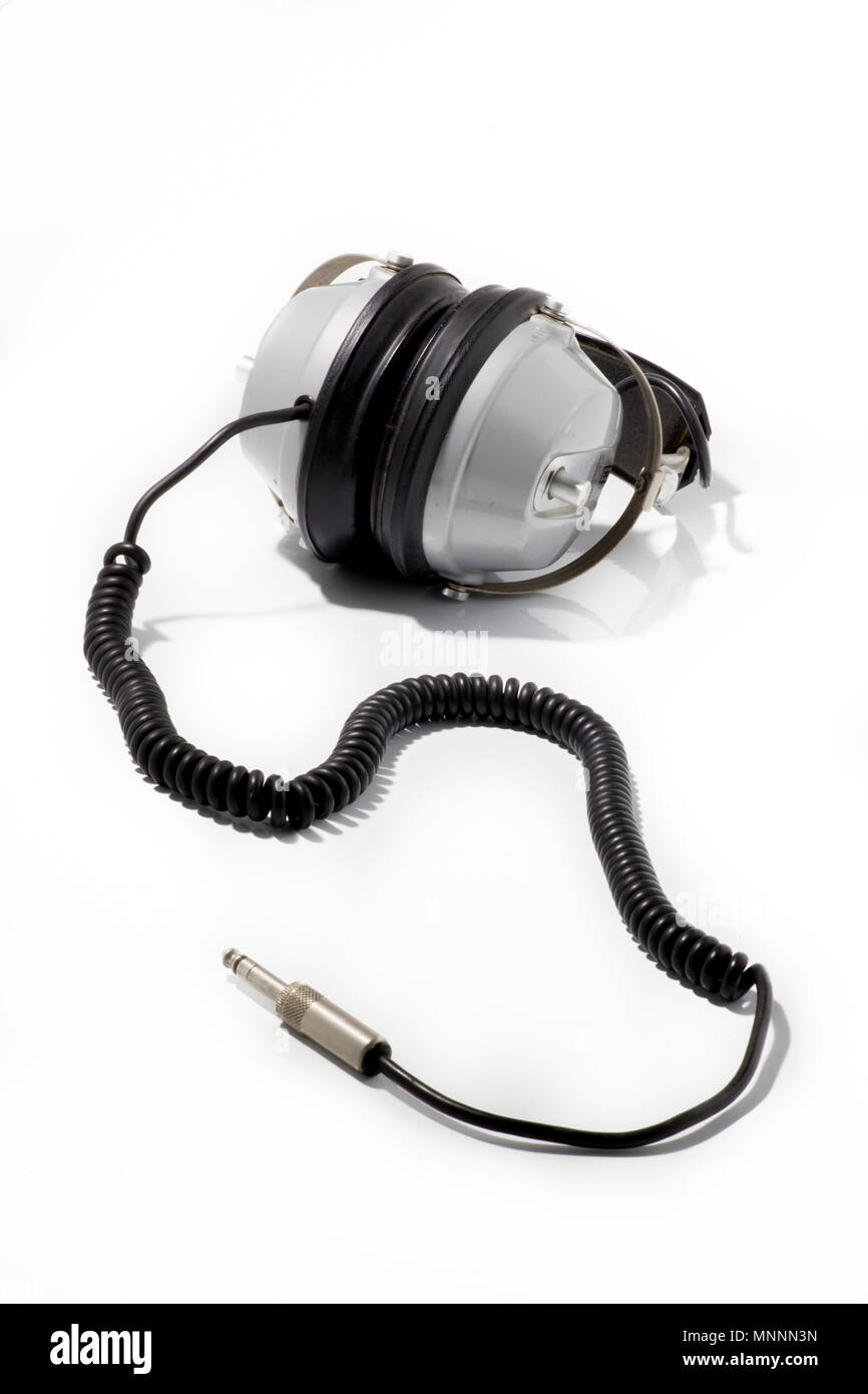 old headphones isolated on a white background Stock Photo - Alamy