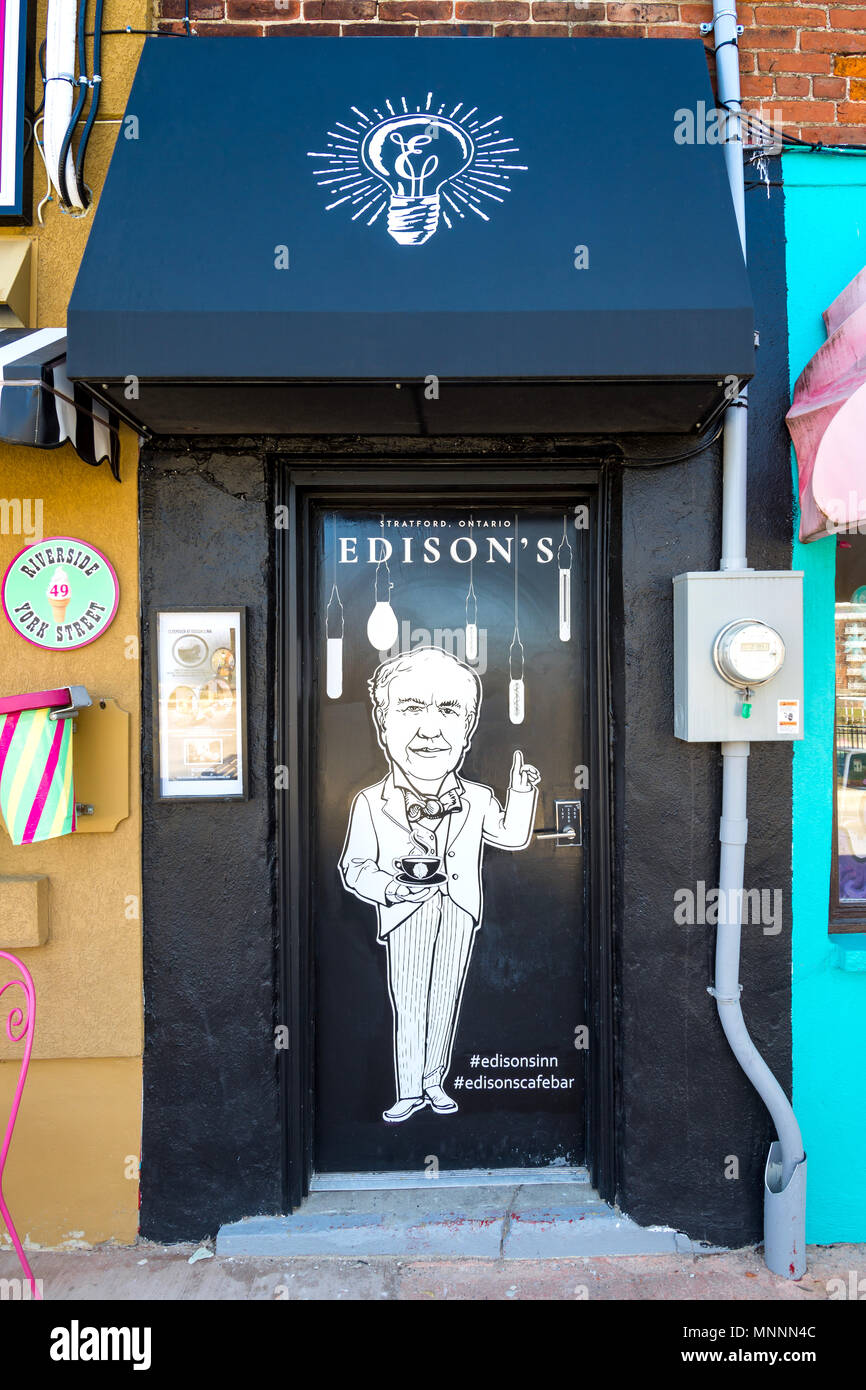 Door to Edison's Cafe, Stratford, Ontario, Canada Stock Photo - Alamy
