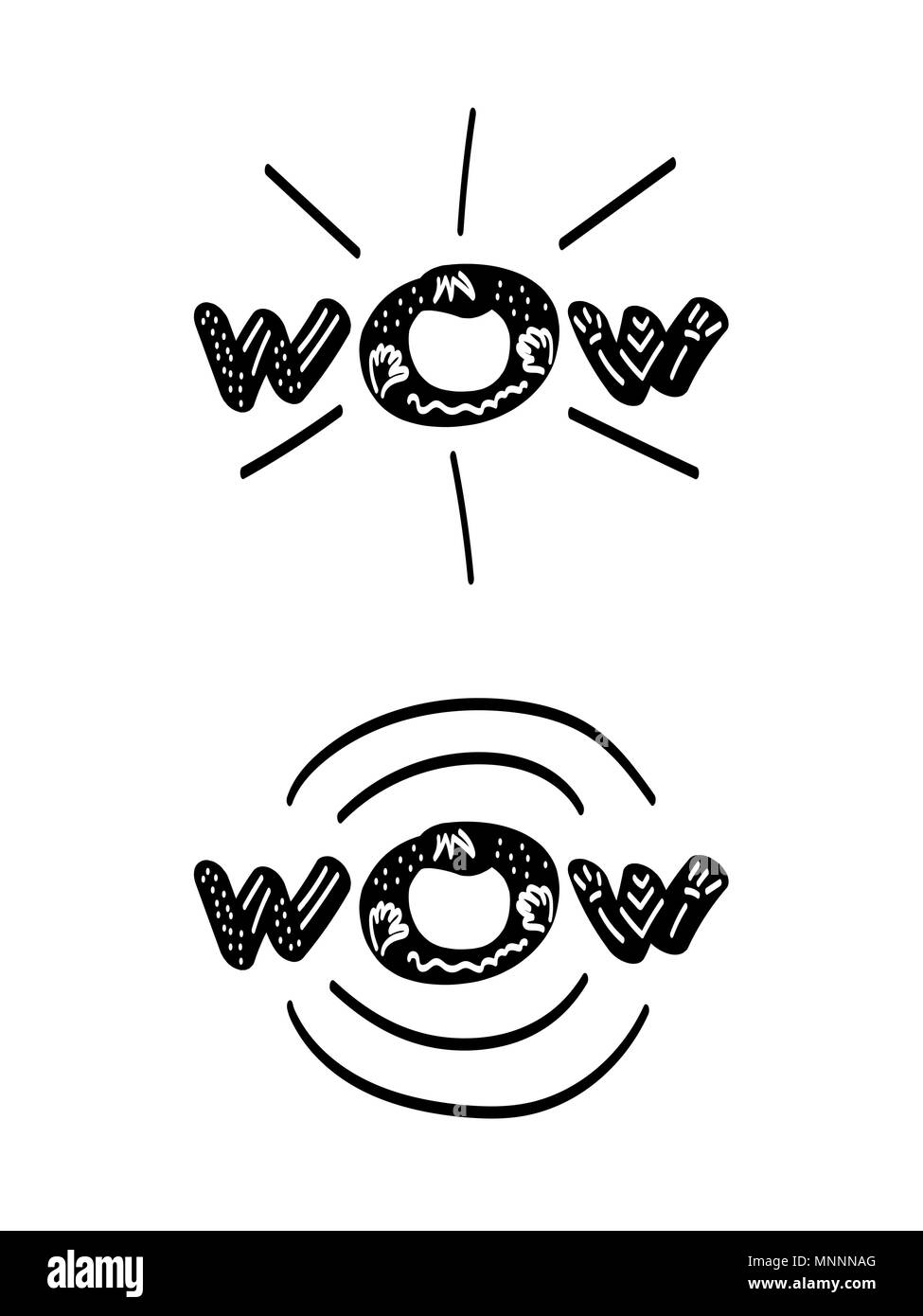 WOW inscription. Hand drawn design word for card, print, poster, emblem ...