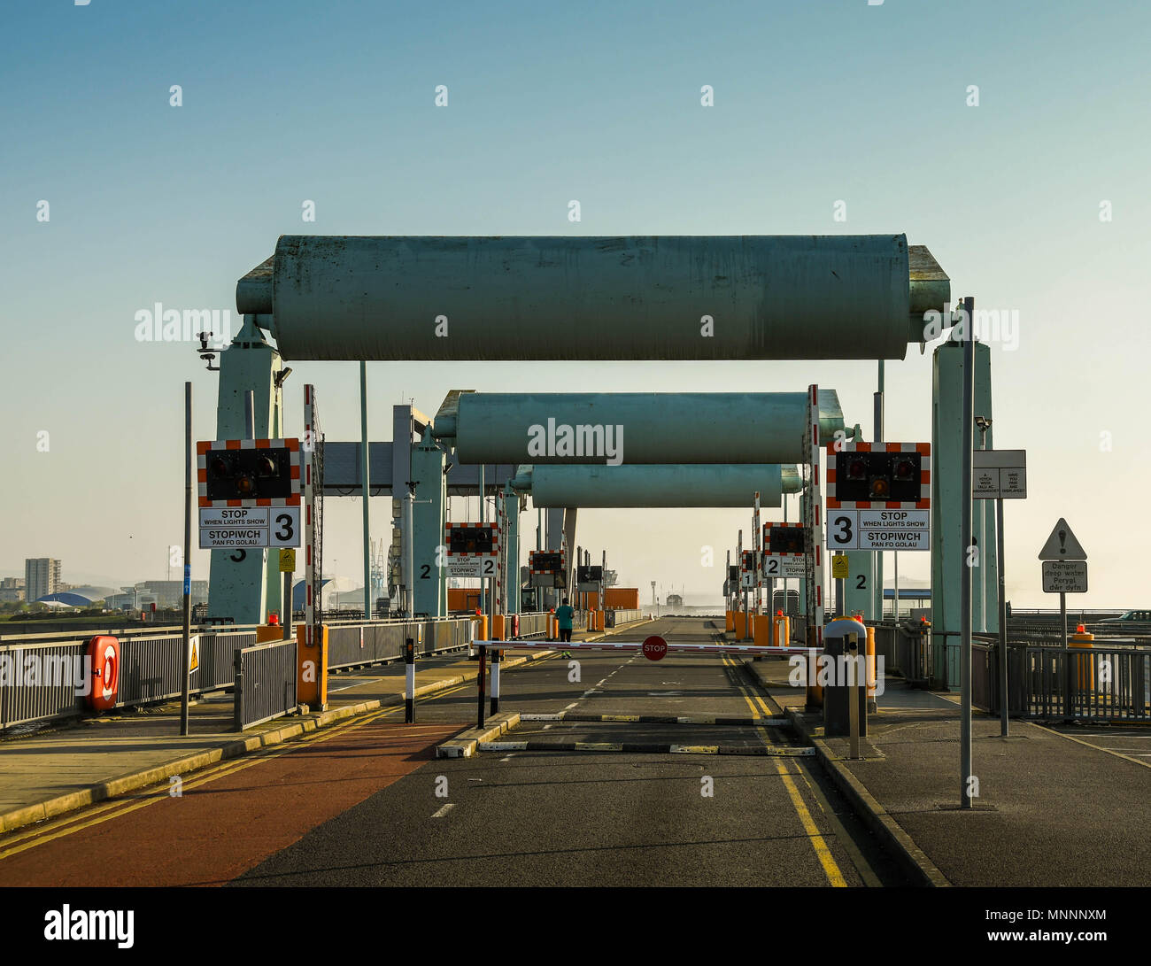 Wide angle landscape view of the road bridges and counterweights in the ...