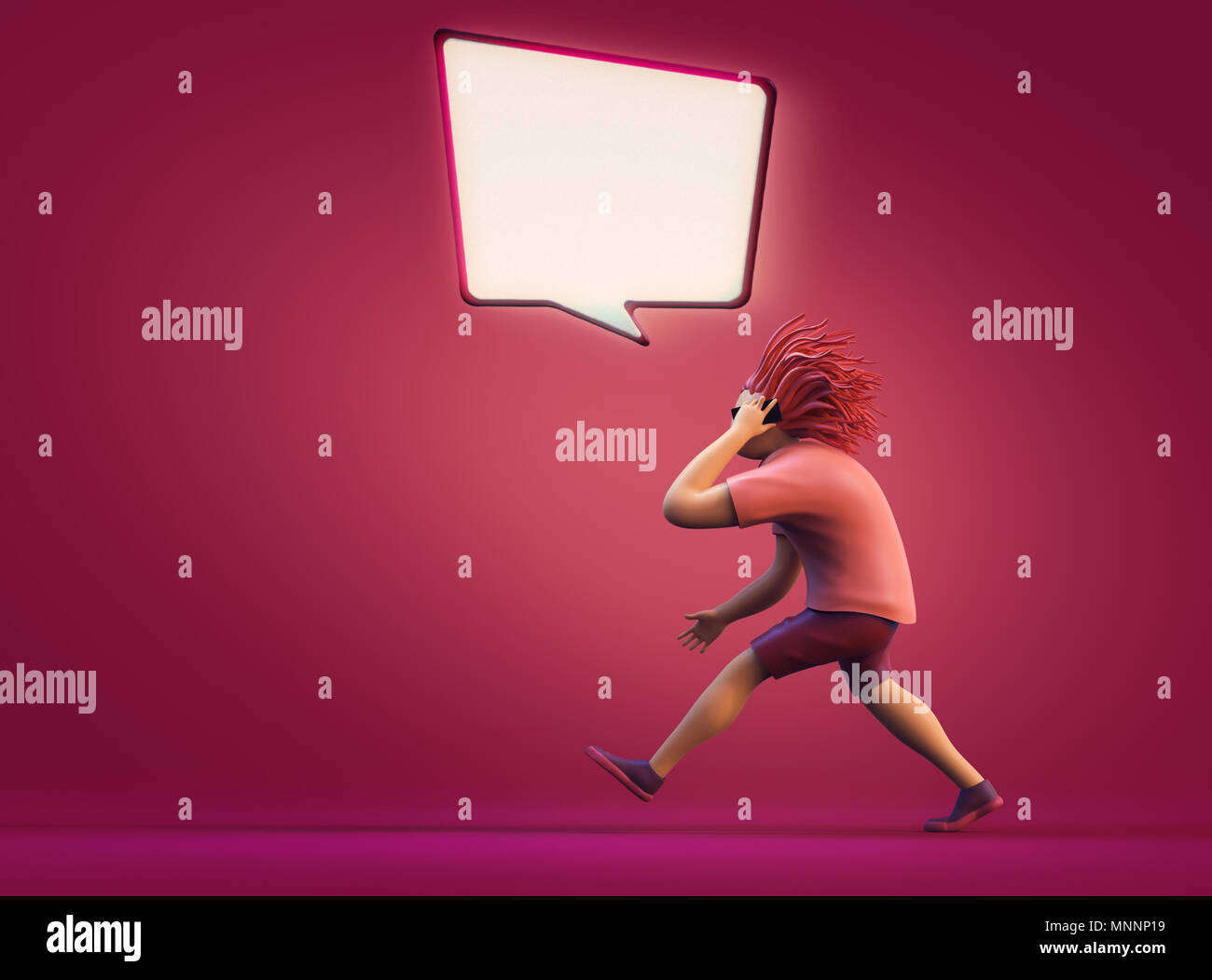 A man in shorts and a T-shirt is walking fast and talking on his mobile ...